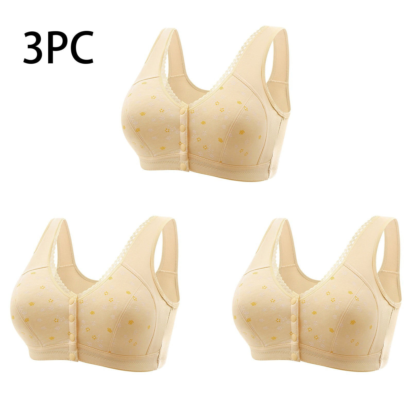PXLKNZH 3PC Front Snap Closure Bras for Women 2024 Plus Size Daisy Bras ...