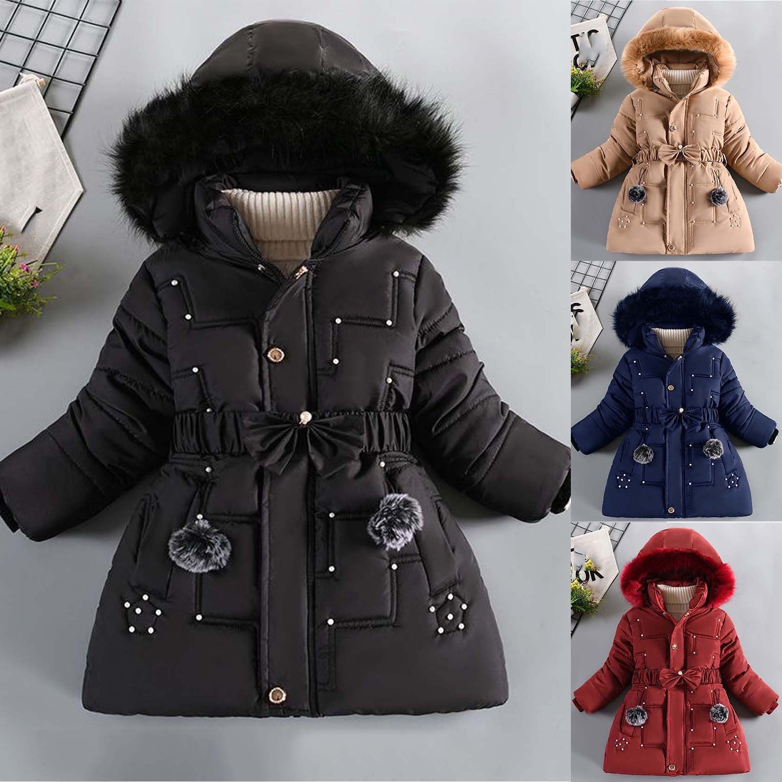 PXLKNZH Girl Winter Coats Faux Fur Hood Puffer Jacket Warm Waterproof ...