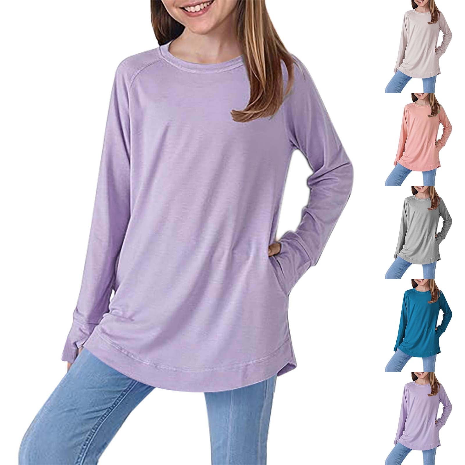 PXLKNZH Girls' Loose Fit Long Sleeve Tunic Tops with Pockets and Thumb ...