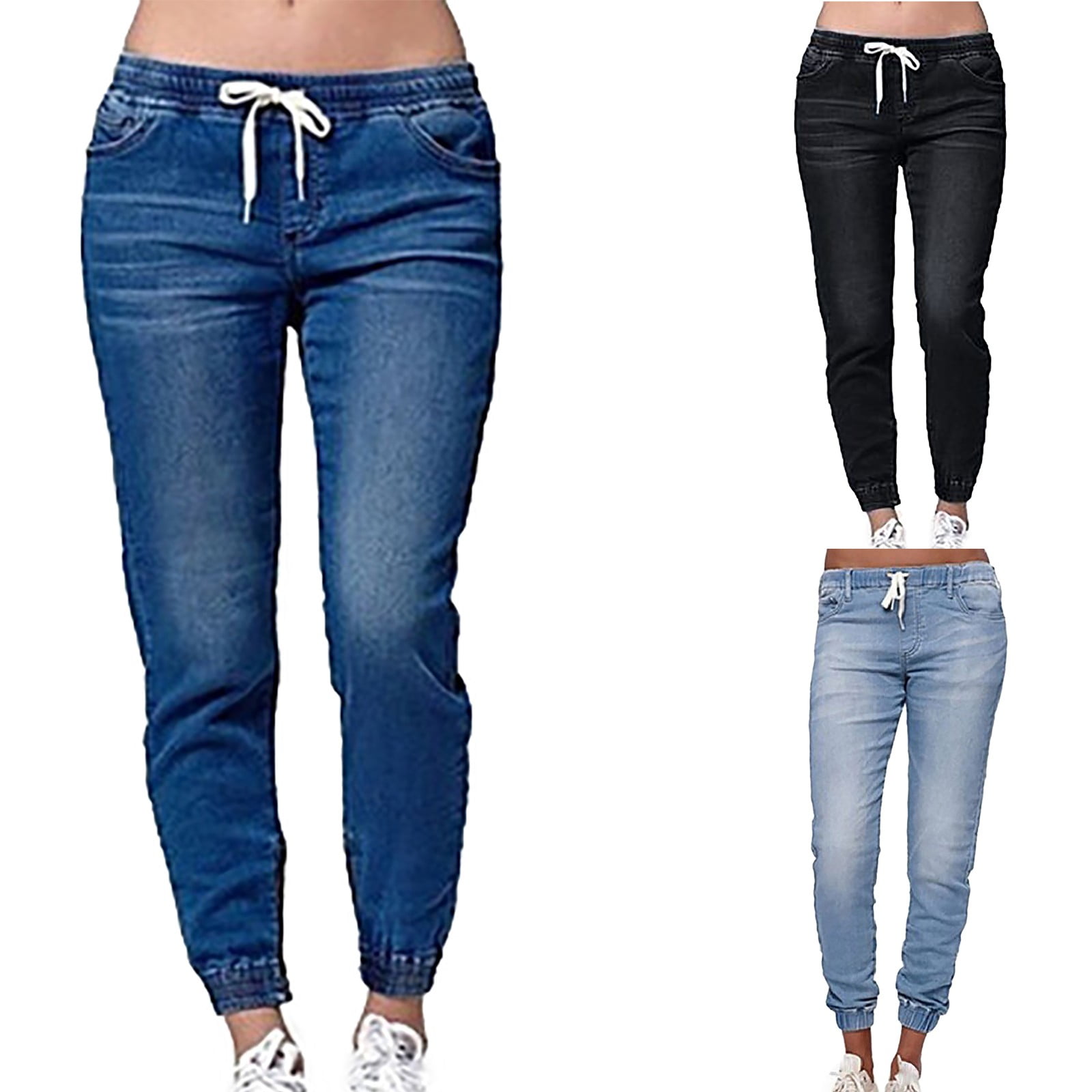 PXLKNZH High Waisted Jean Joggers for Women Trendy Casual Skinny Denim ...