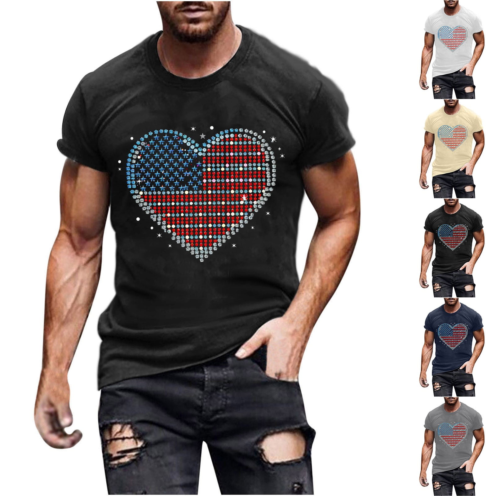 PXLKNZH July 4th Shirts for Men Short Sleeve Round Neck Patriotic ...