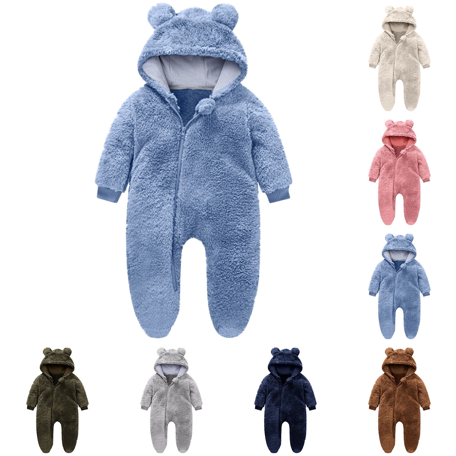 PXLKNZH Newborn Baby Winter Snowsuit - Bear Onesie Outfit Fleece Warm Jumpsuit Solid Color Plush ...