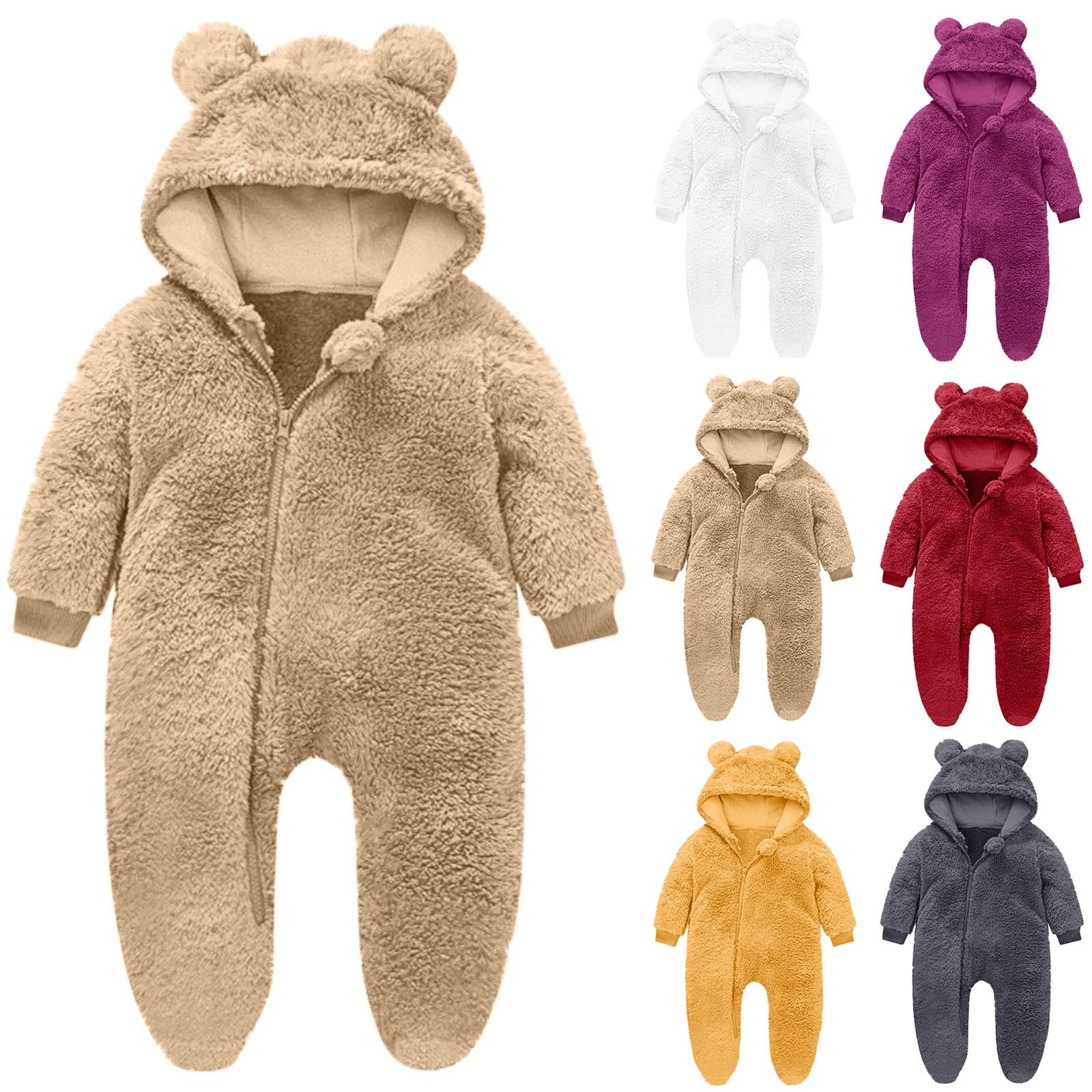 PXLKNZH Newborn Bear Warmer Snowsuit Solid Color Fleece Hooded Romper Jumpsuit for Baby Girls ...