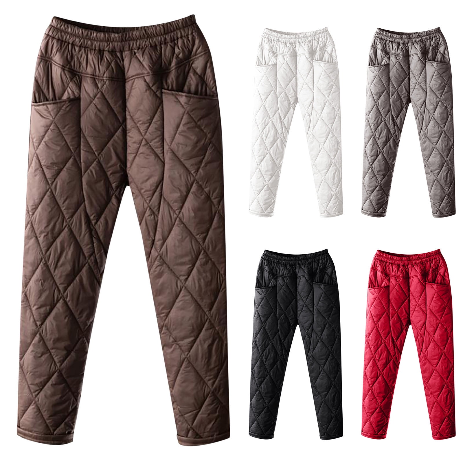 PXLKNZH Puffer Pants for Women Elastic High Waisted Lounge Quilted ...