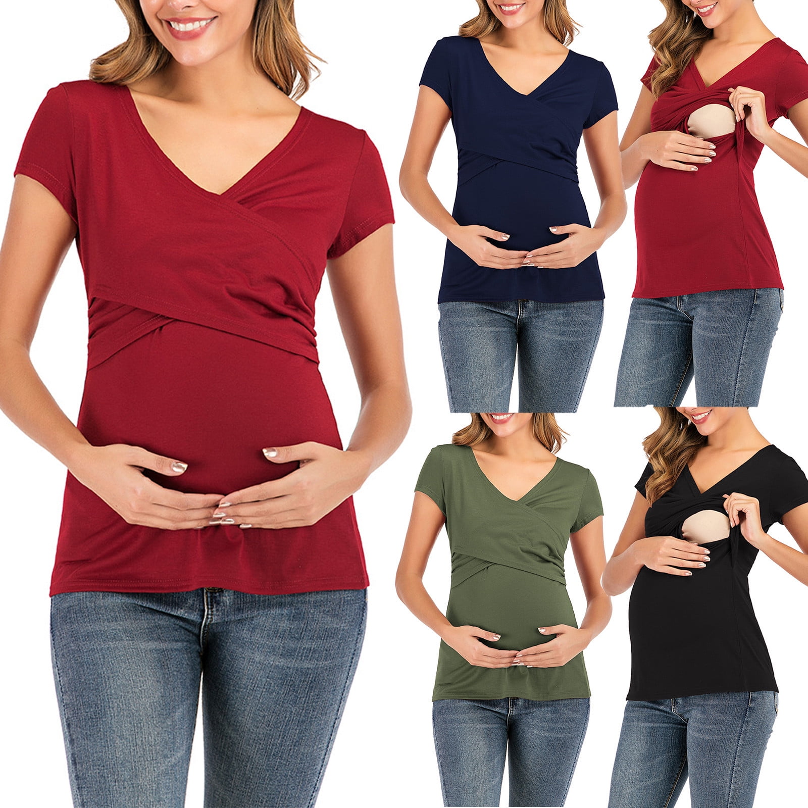 PXLKNZH Short Sleeve Maternity Shirts Women's Casual V Neck Nursing ...