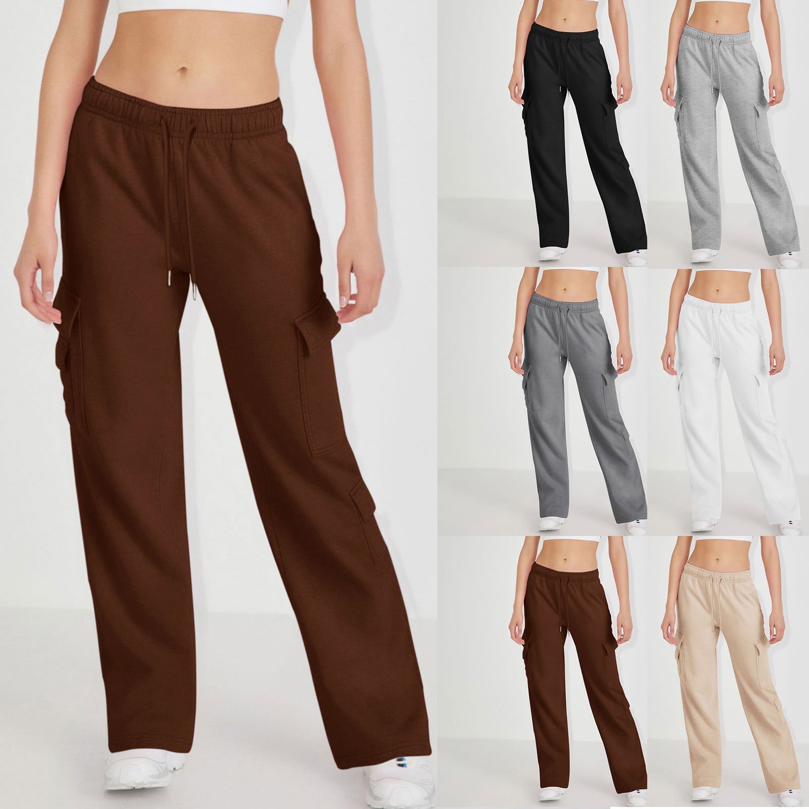 PXLKNZH Sweat Pants for Women Drawstring High Waisted Open Bottom Cargo ...