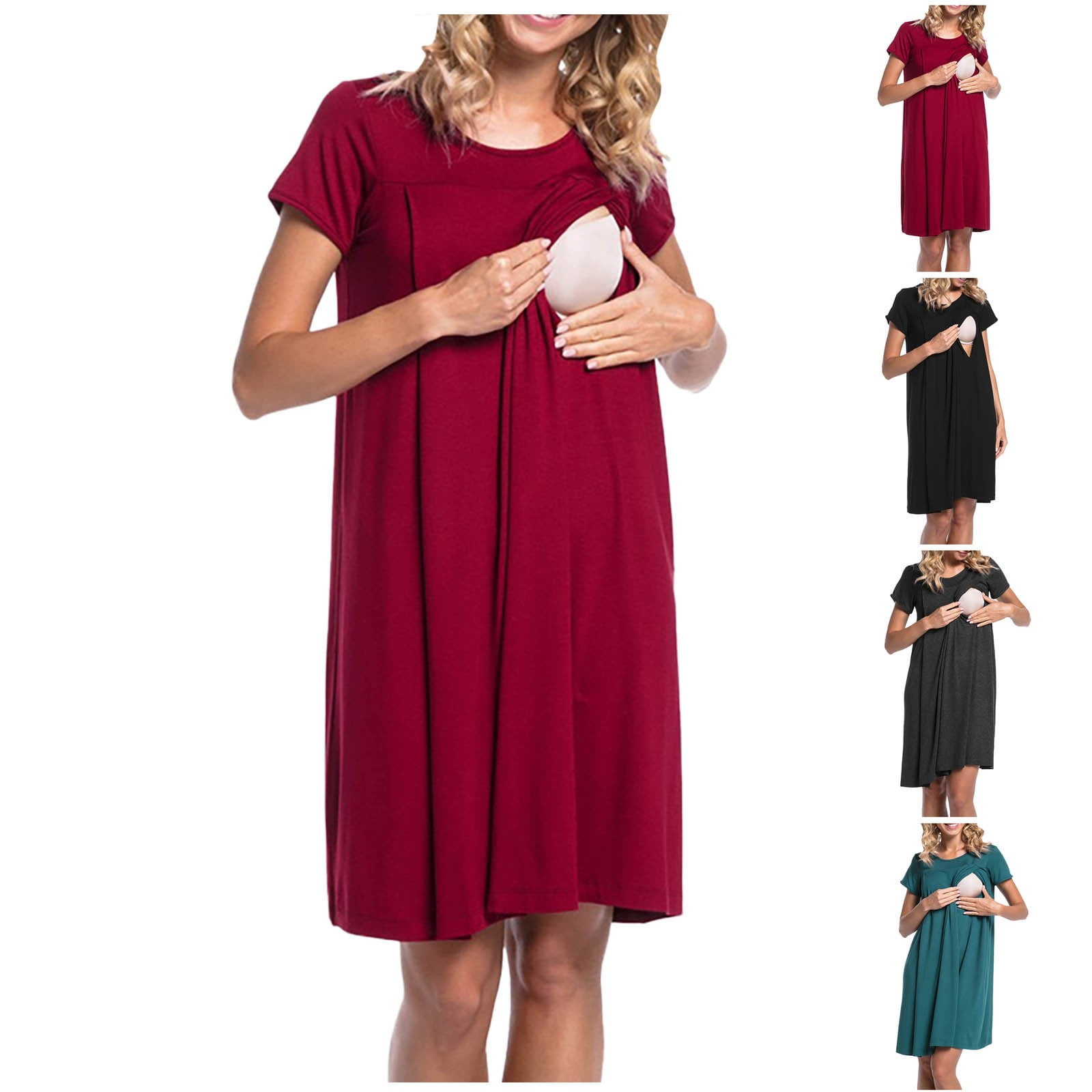 PXLKNZH Women Nursing Short Sleeve Crew Neck Fall Dress Solid Maternity ...