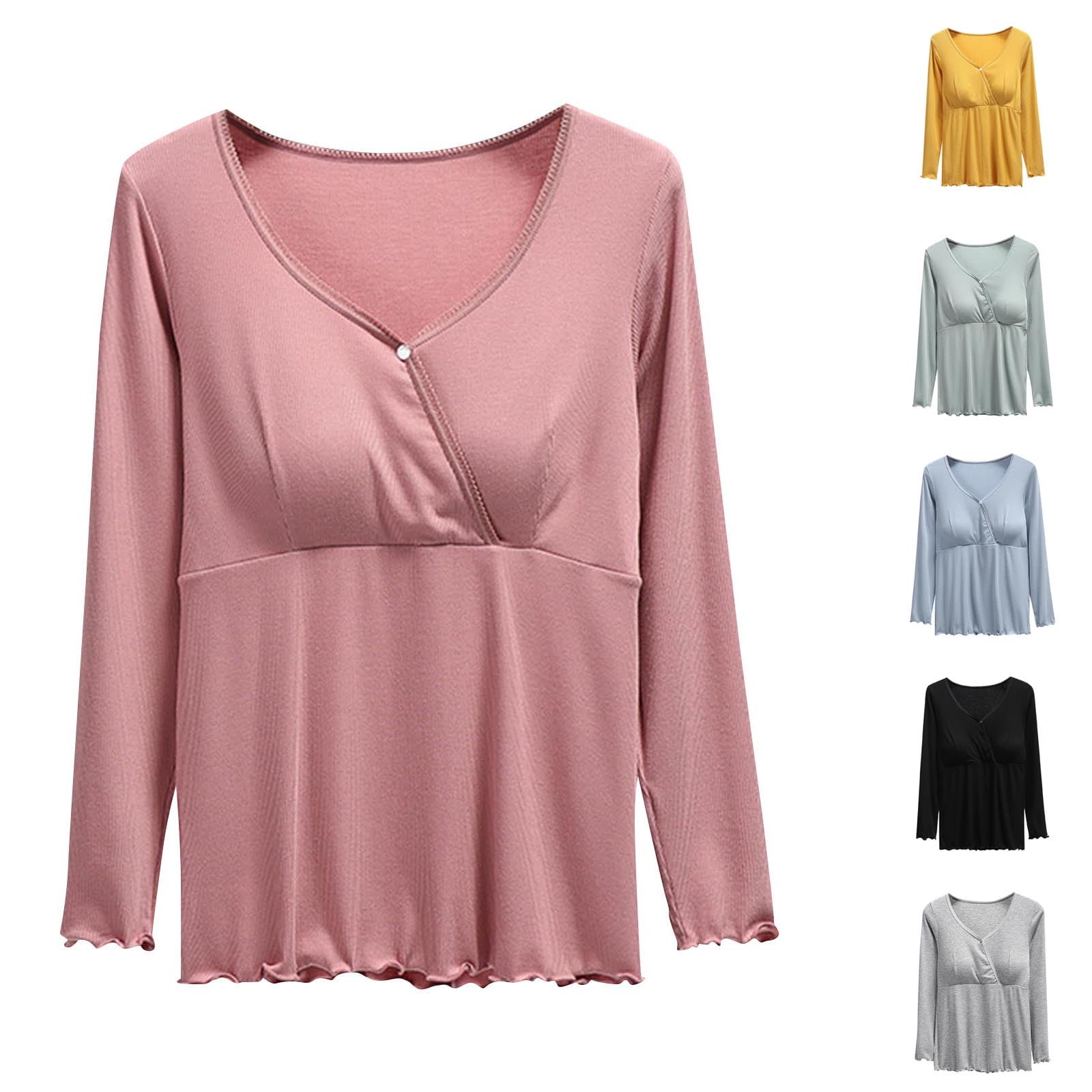 PXLKNZH Women's Nursing_Top Long Sleeve V Neck Breastfeeding Maternity ...