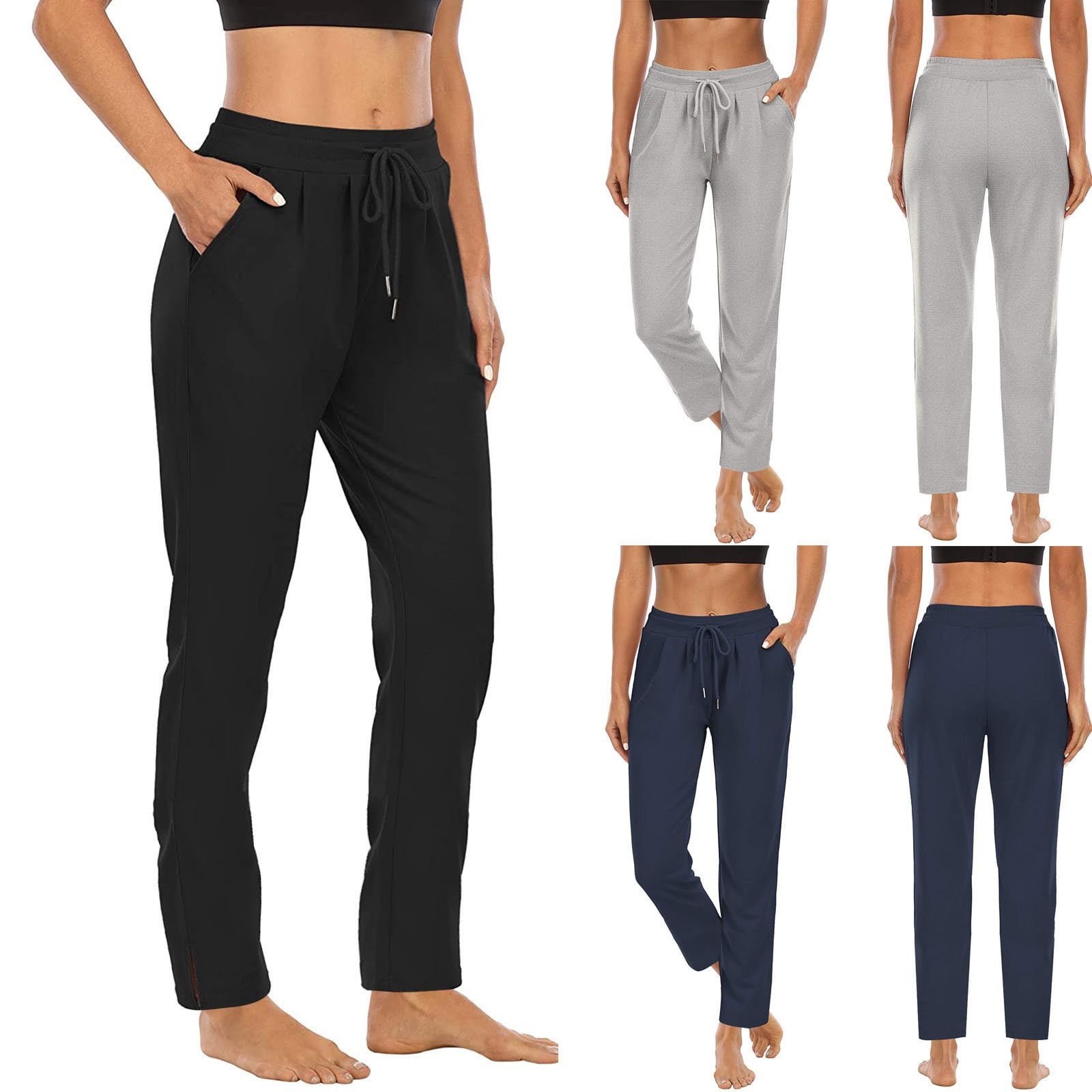 PXLKNZH Womens Yoga Pants with Pockets High Waisted Drawstring Straight ...