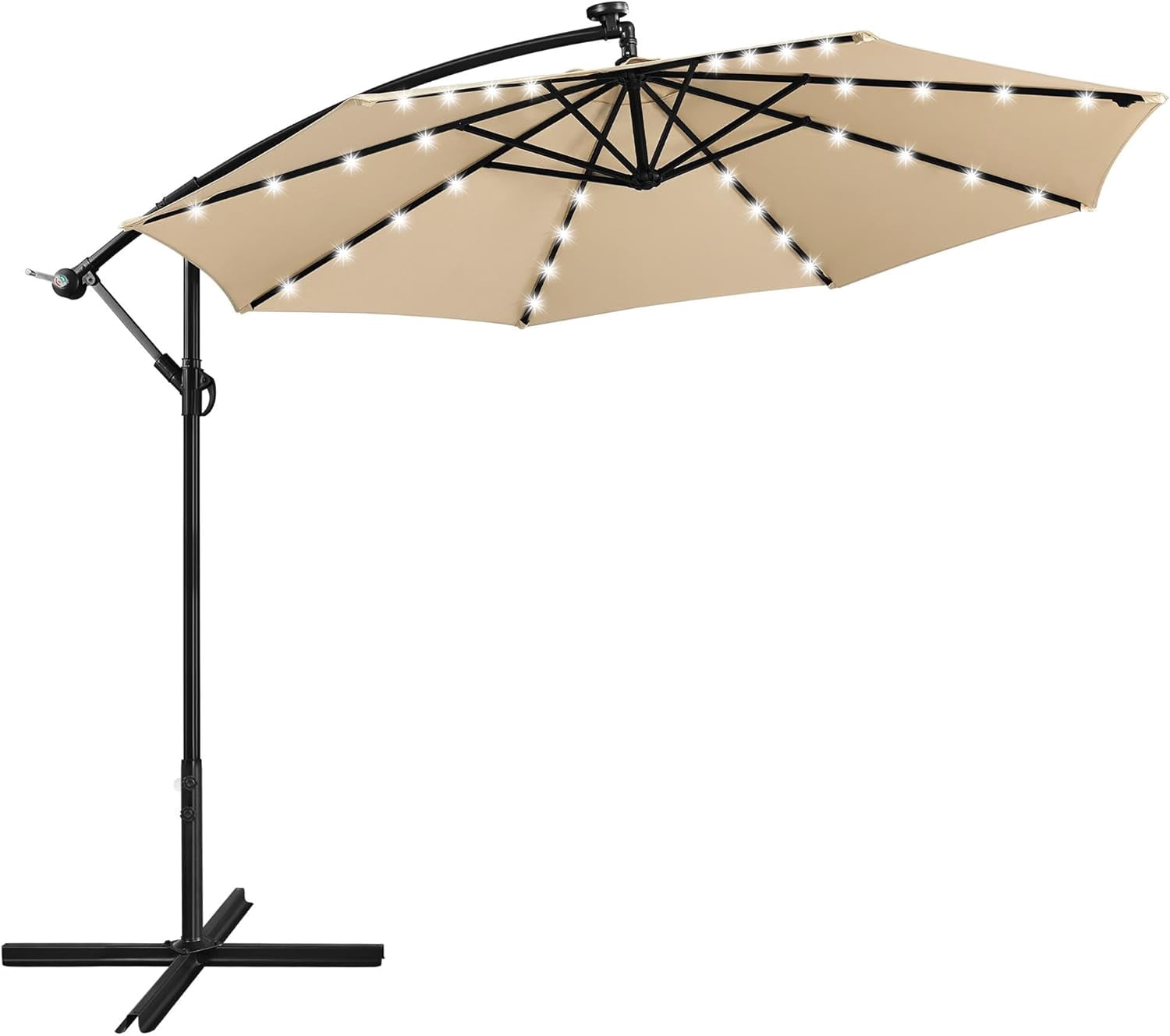 PXXOO 10FT Solar Offset Umbrella with 32 LED Lights Cantilever Hanging ...