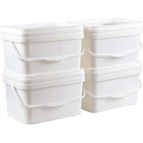 PXXOO 3 Gallon Small Rectangular Plastic Food Bucket with Lid, 4 Packs ...