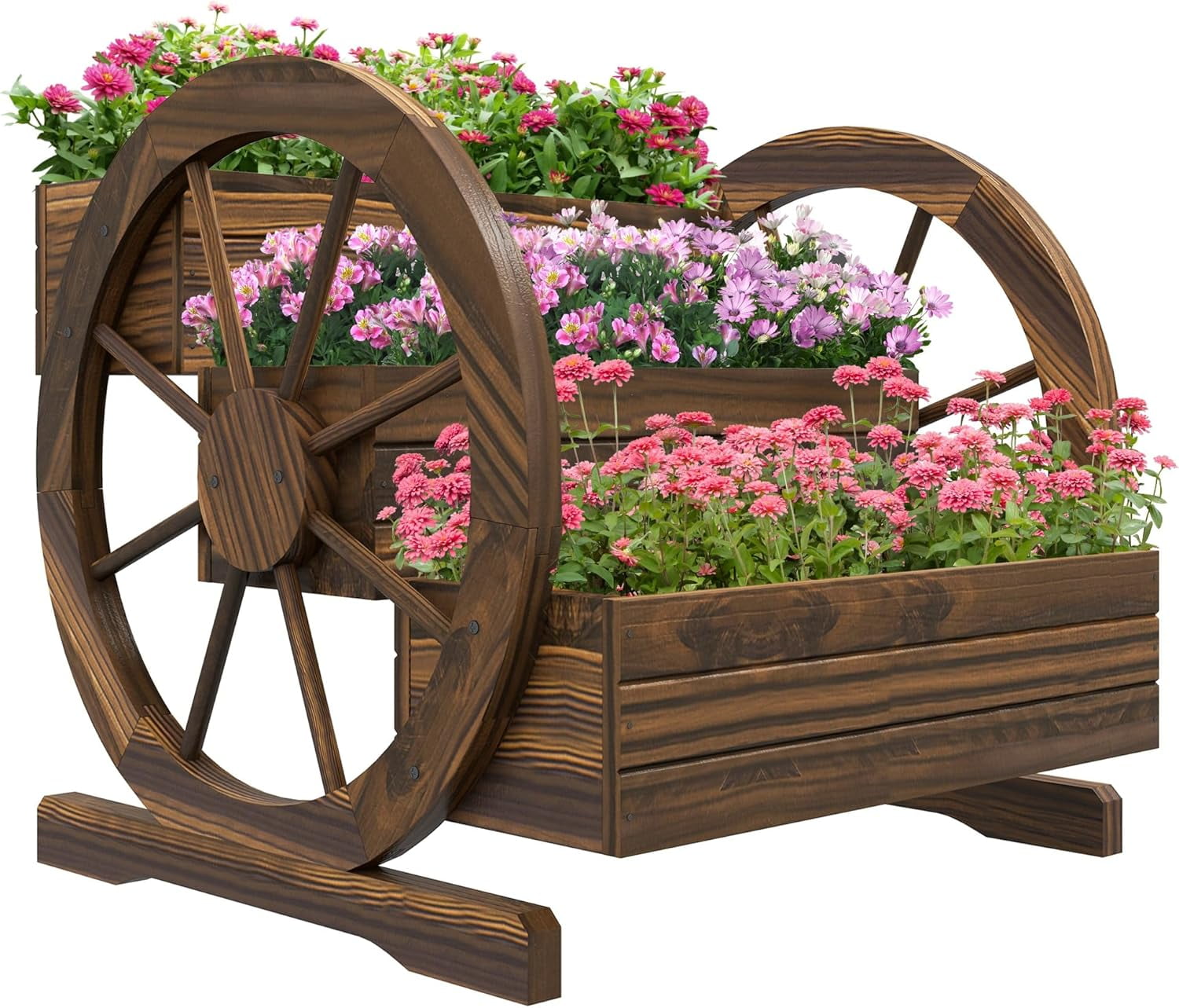 PXXOO 3-Tier Raised Garden Bed, Wooden Wagon Planter Boxes with ...