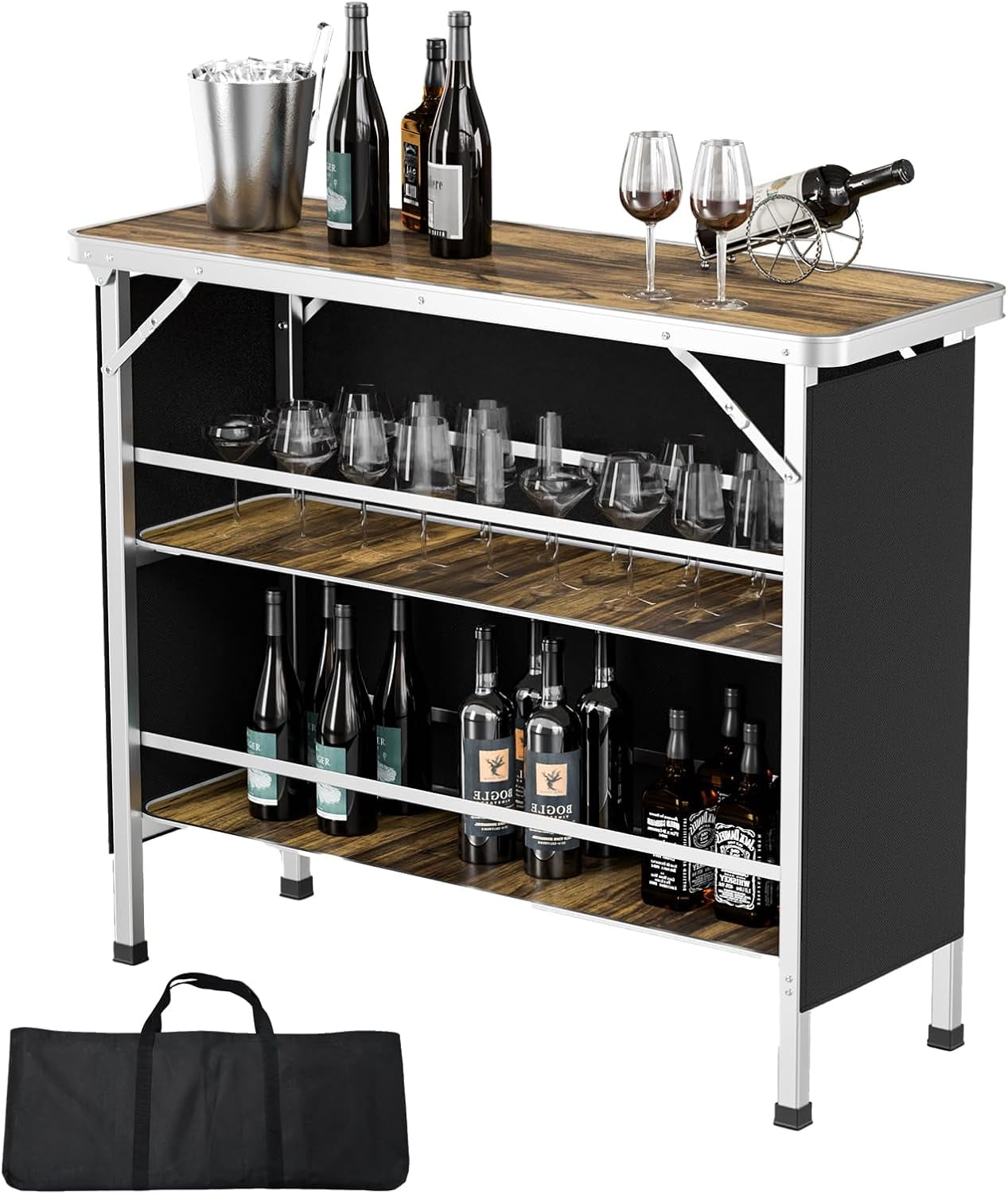 PXXOO 43" Portable Bar Table with Pole, 3-Tier Shelves, Mobile Bar ...