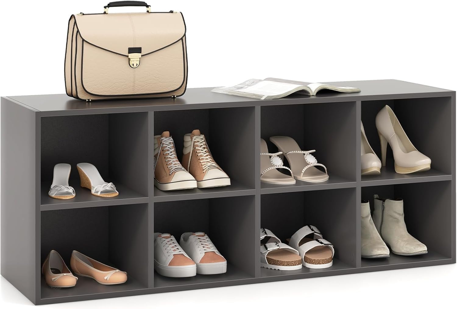 PXXOO 8-Cubby Shoe Storage Bench, 40” Entryway Bench with Storage, 500 ...