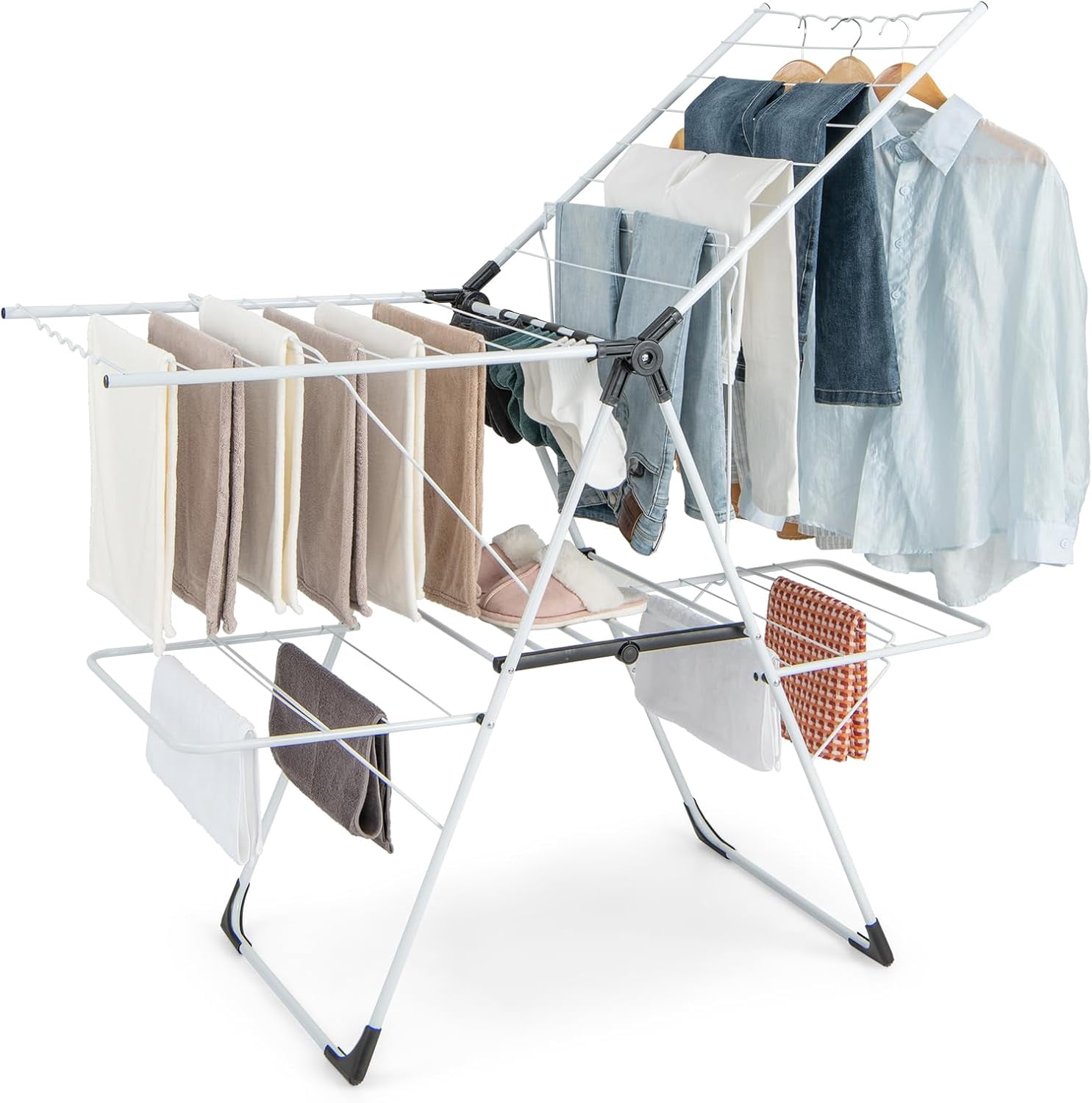 PXXOO Clothes Drying Rack, 2-Layer Stainless Steel Foldable Laundry ...