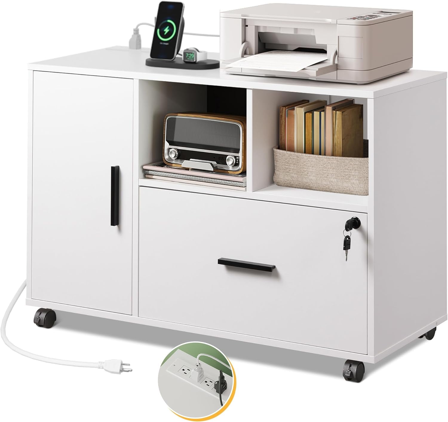 PXXOO File Cabinet with Charging Station, 1-Drawer Lateral File ...