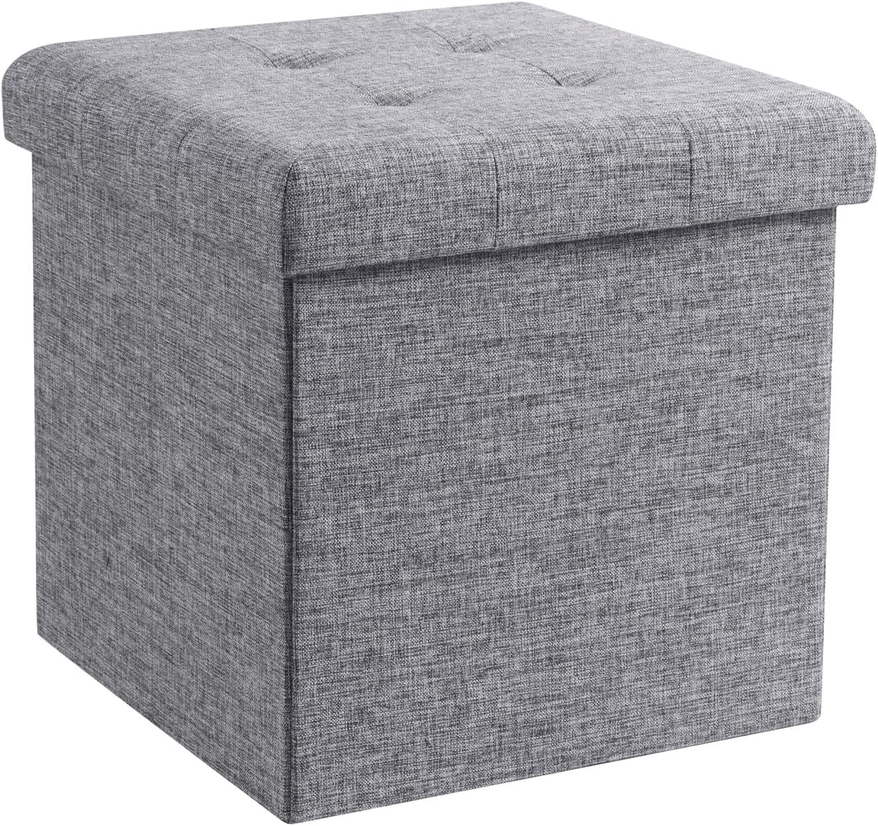 PXXOO Foldable Tufted Linen Storage Ottoman Square Cube Foot Rest Stool ...