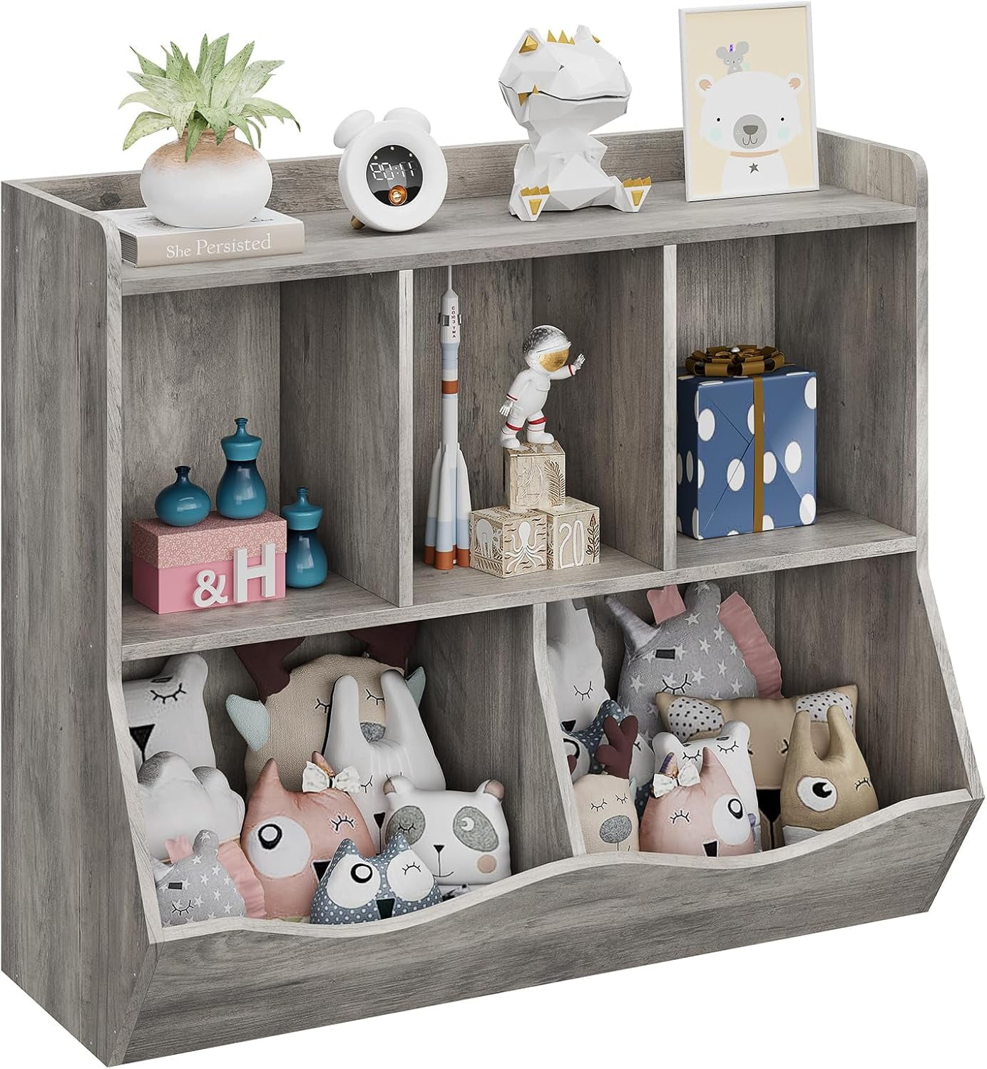 PXXOO Grey Toy Bookcase & Bookshelf, Stylish Multi-Shelf Storage ...