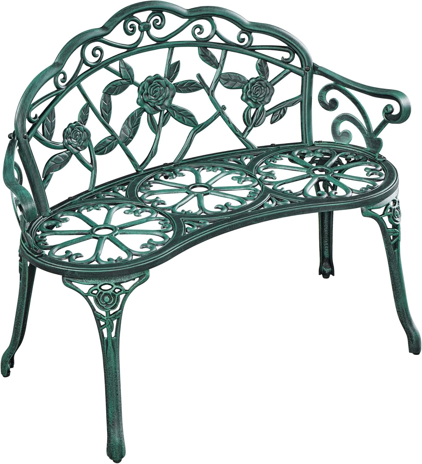PXXOO Patio Garden Bench Park Metal Rose Outdoor Benches, Aluminium ...