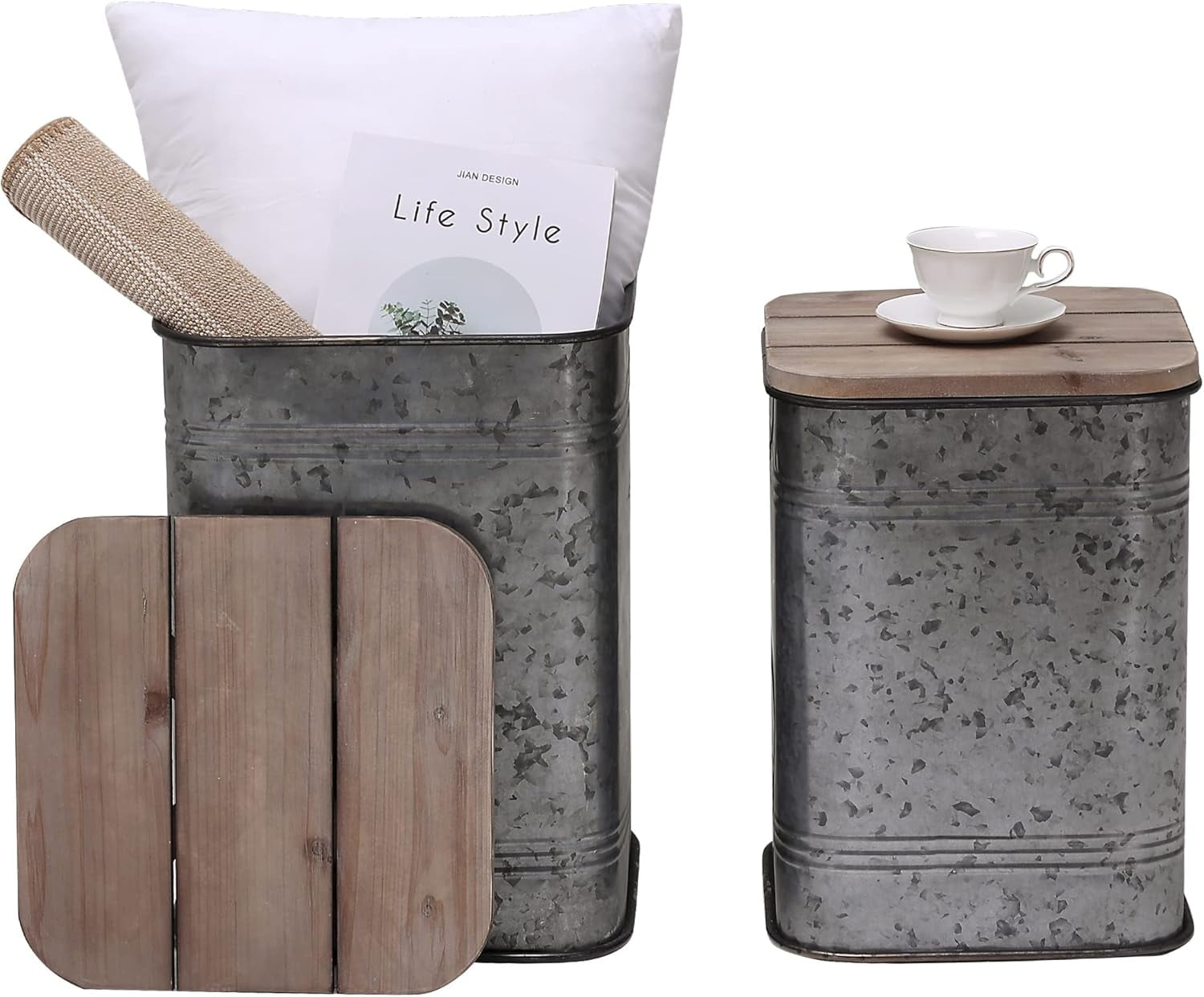 PXXOO Rustic Storage Ottoman Seat Stool, Farmhouse Accent Side Table ...