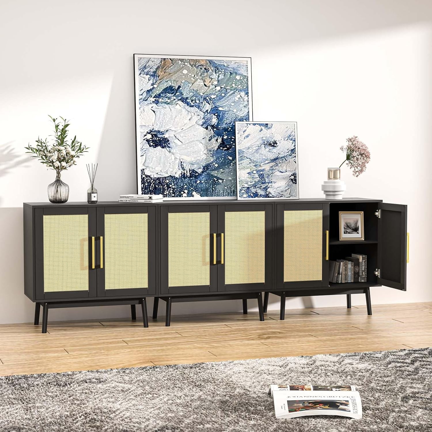 PXXOO Sideboard Buffet Cabinet with Storage, Set of 3, Kitchen Buffet ...