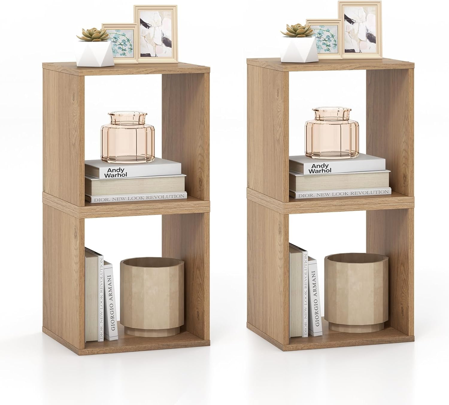 PXXOO Stackable 2 Cube Storage Organizer Set of 2, Freestanding Cubby ...