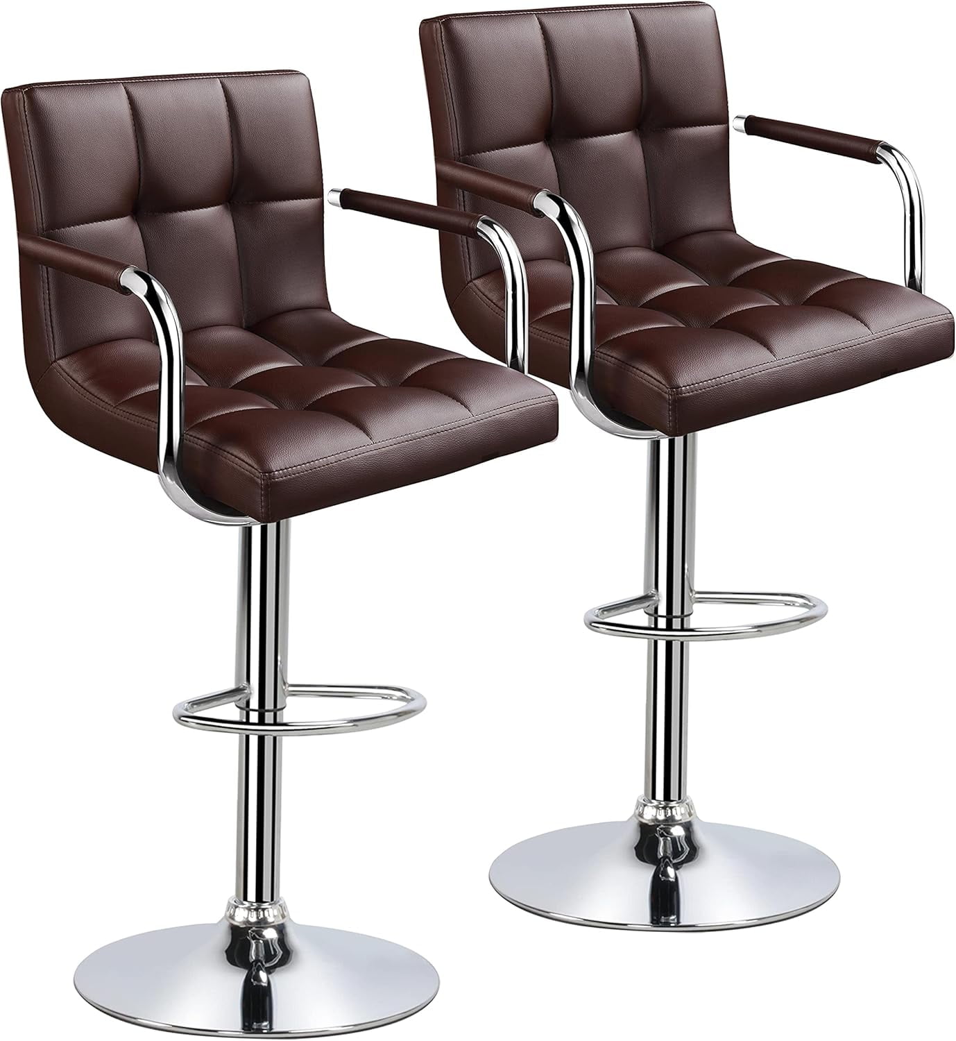 PXXOO Tall Bar Stools Set of 2 Modern Square PU Leather Adjustable ...