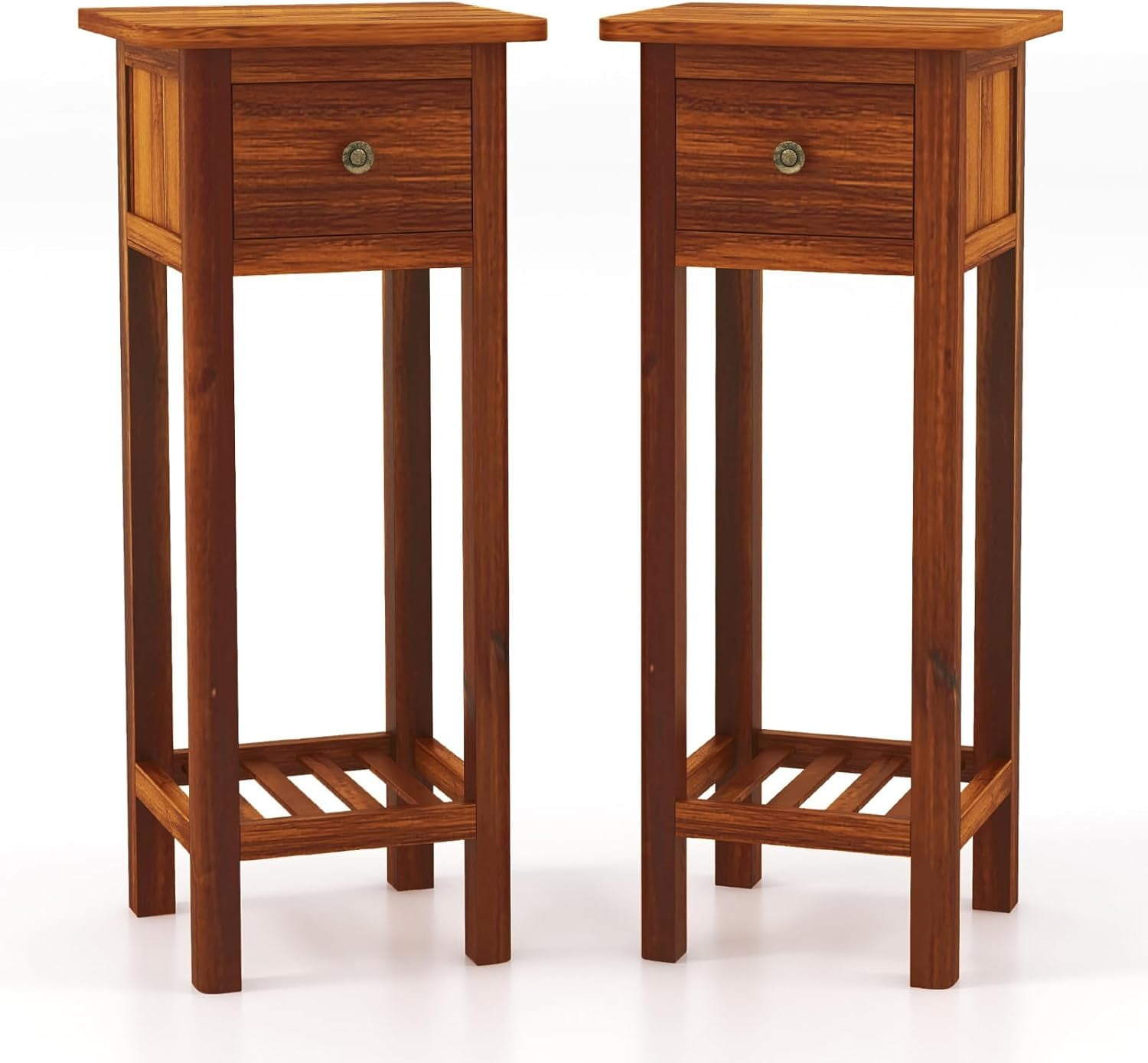 PXXOO Tall End Table, Narrow Side Table with Drawer and Shelf, Acacia ...
