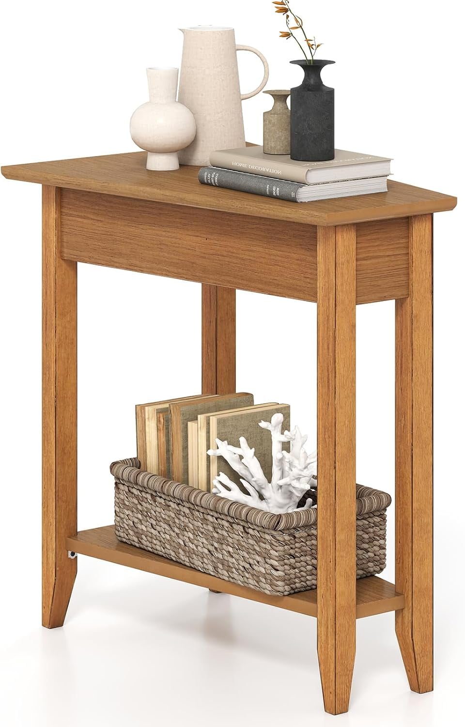 PXXOO Wedge End Table, Triangle Side Table with Storage Shelf and Solid ...
