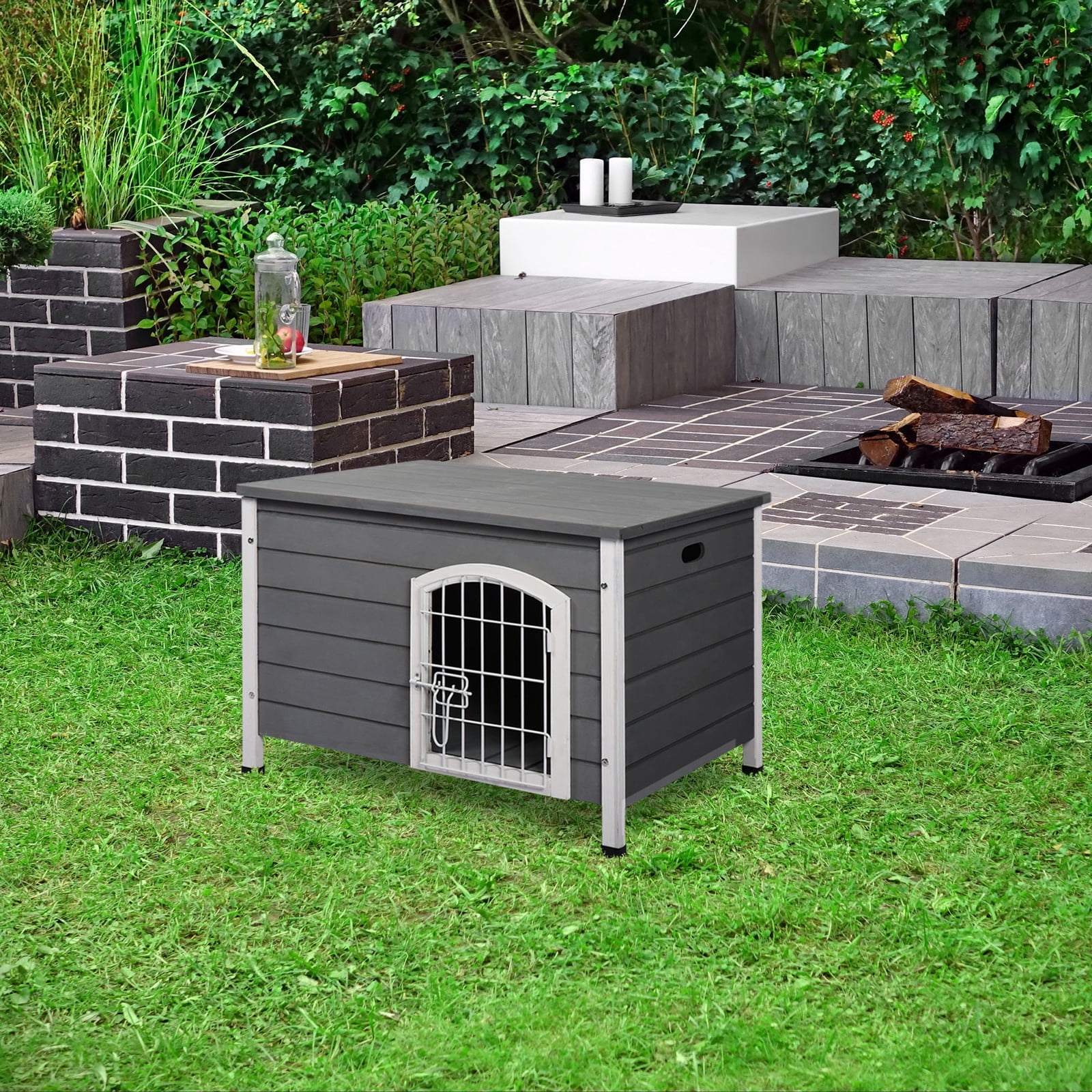 PXXOO Wooden Dog Cage Kennel Lockable Door Small Animal House w ...