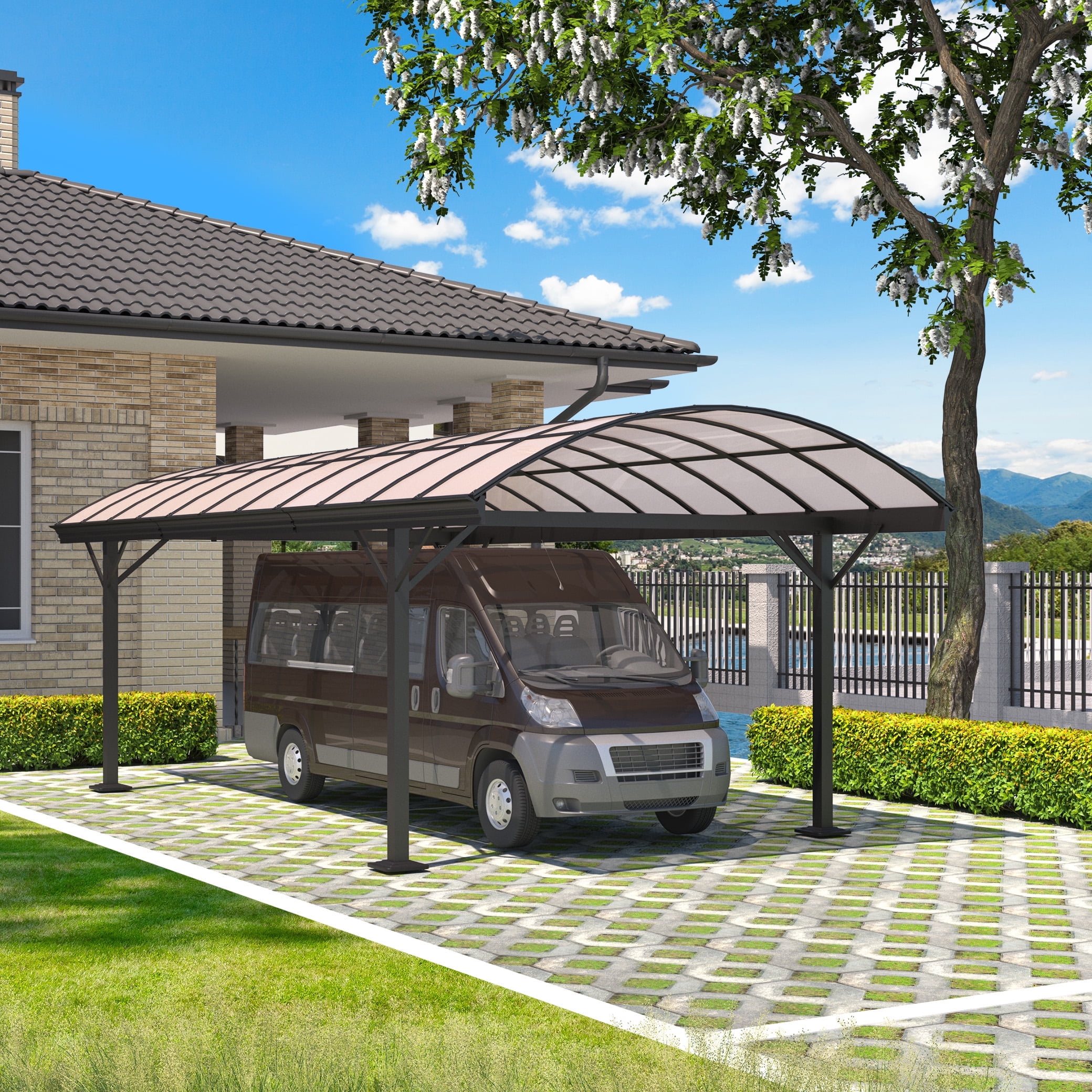 PXZEE 10' x 20' Heavy Duty Carport Canopy, Metal Carport with UV50 ...