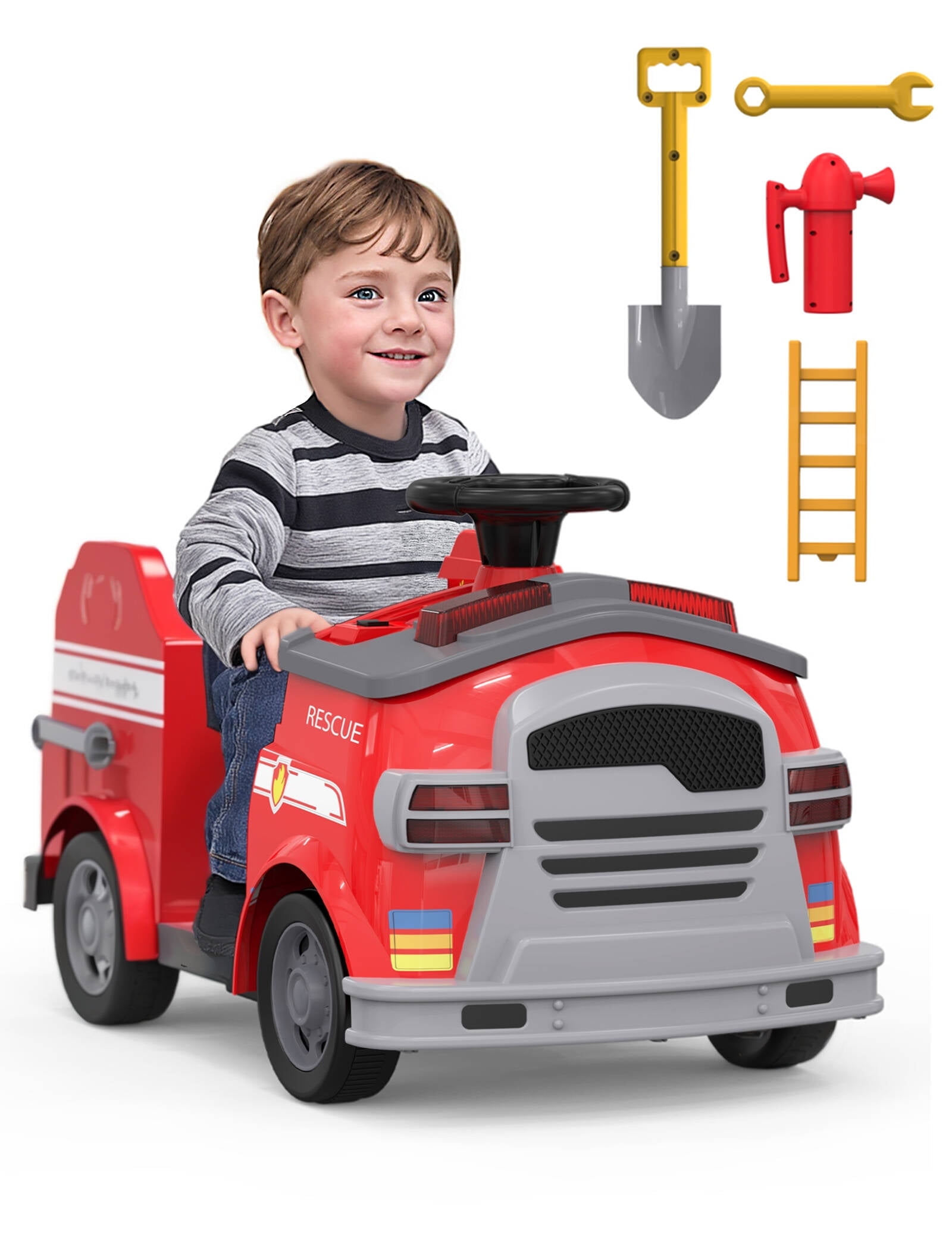 PXZEE 12V Powered Ride on Fire Truck, Toddler Electric Ride on Toys ...