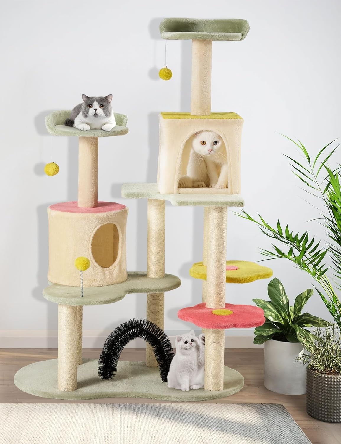 PXZEE 59" Cat Tree, Flower Cat Tower w/Sisal Scratching Posts for ...