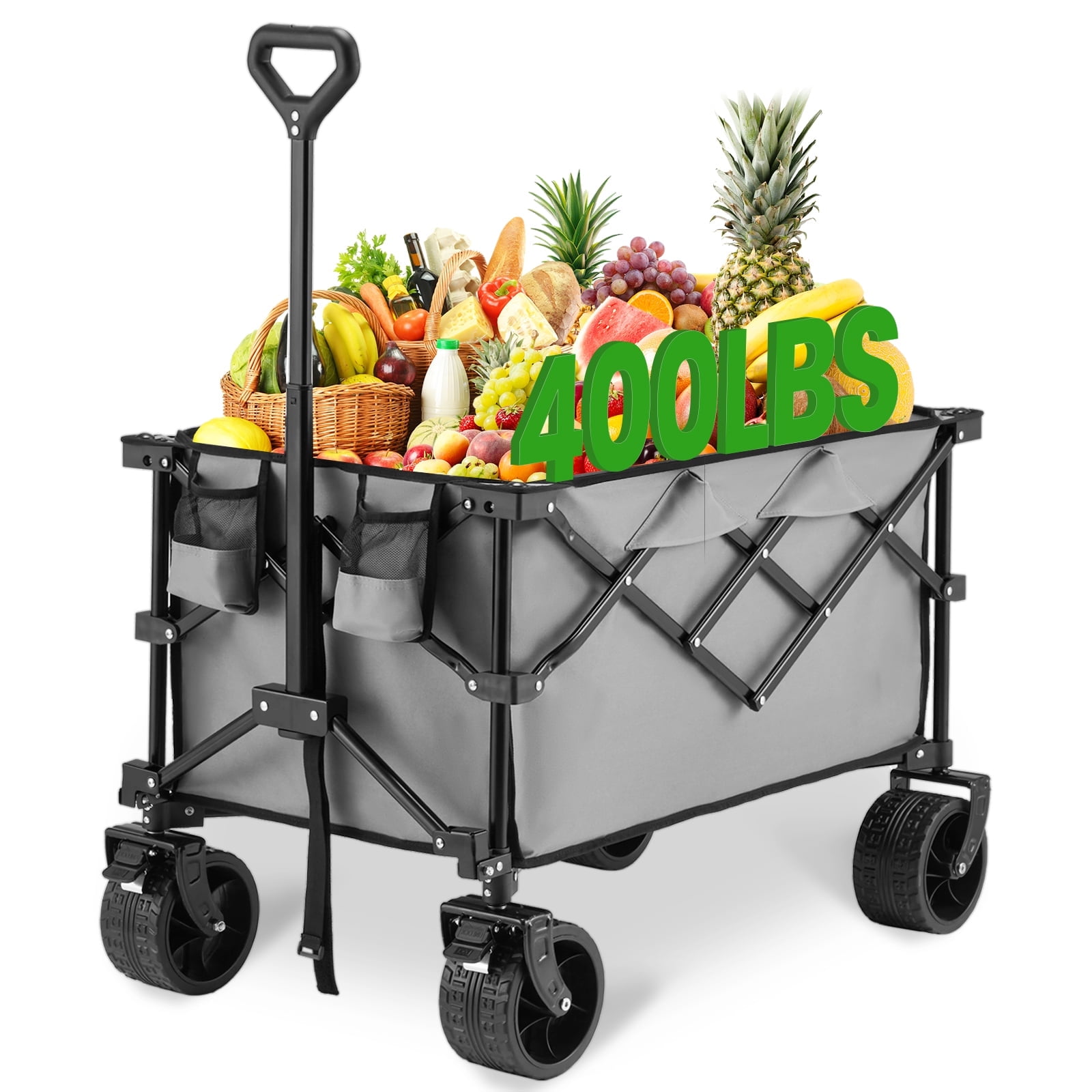 PXZEE Collapsible Folding Wagon with Wheels, 400LBS Large Capacity ...