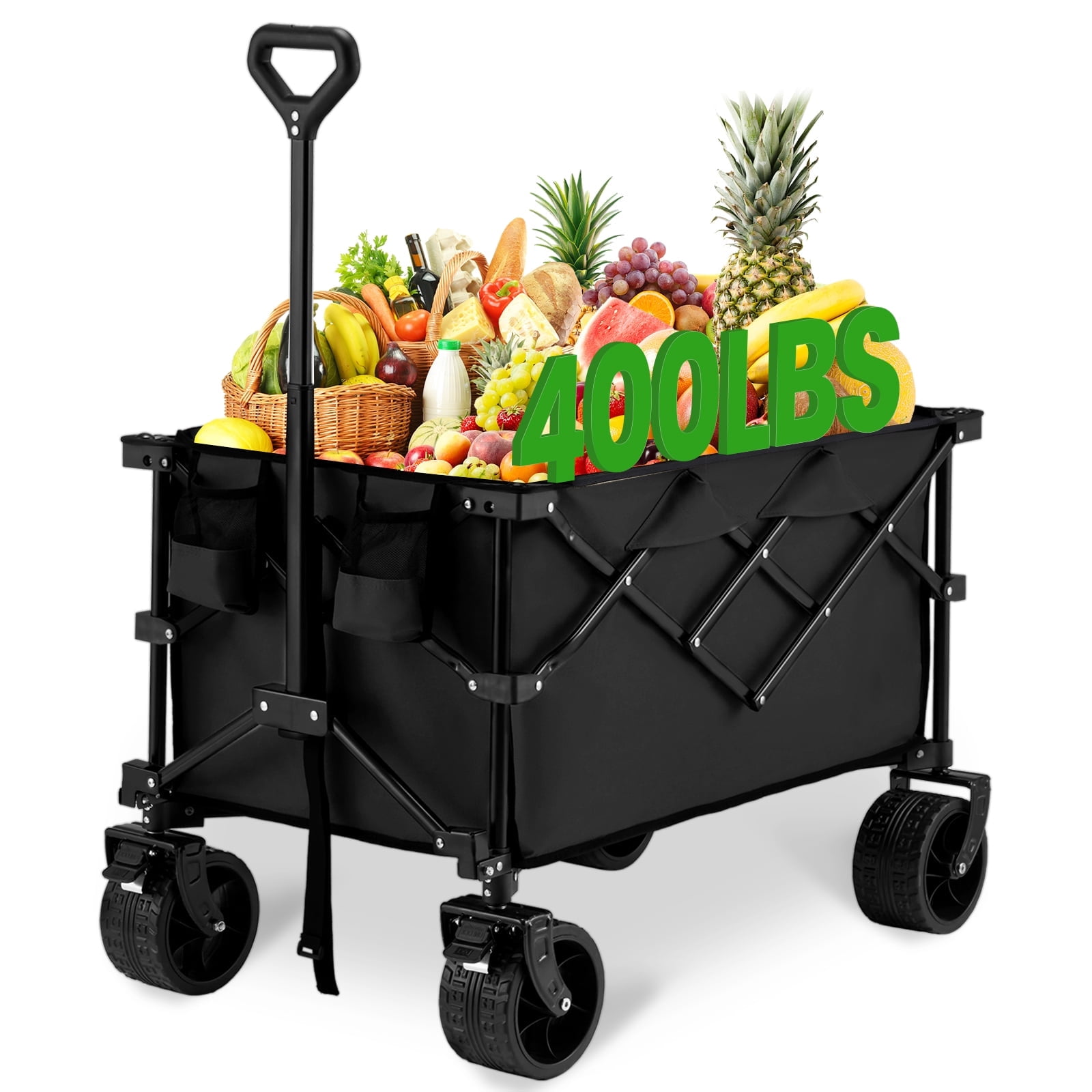 PXZEE Collapsible Folding Wagon with Wheels, 400LBS Large Capacity ...