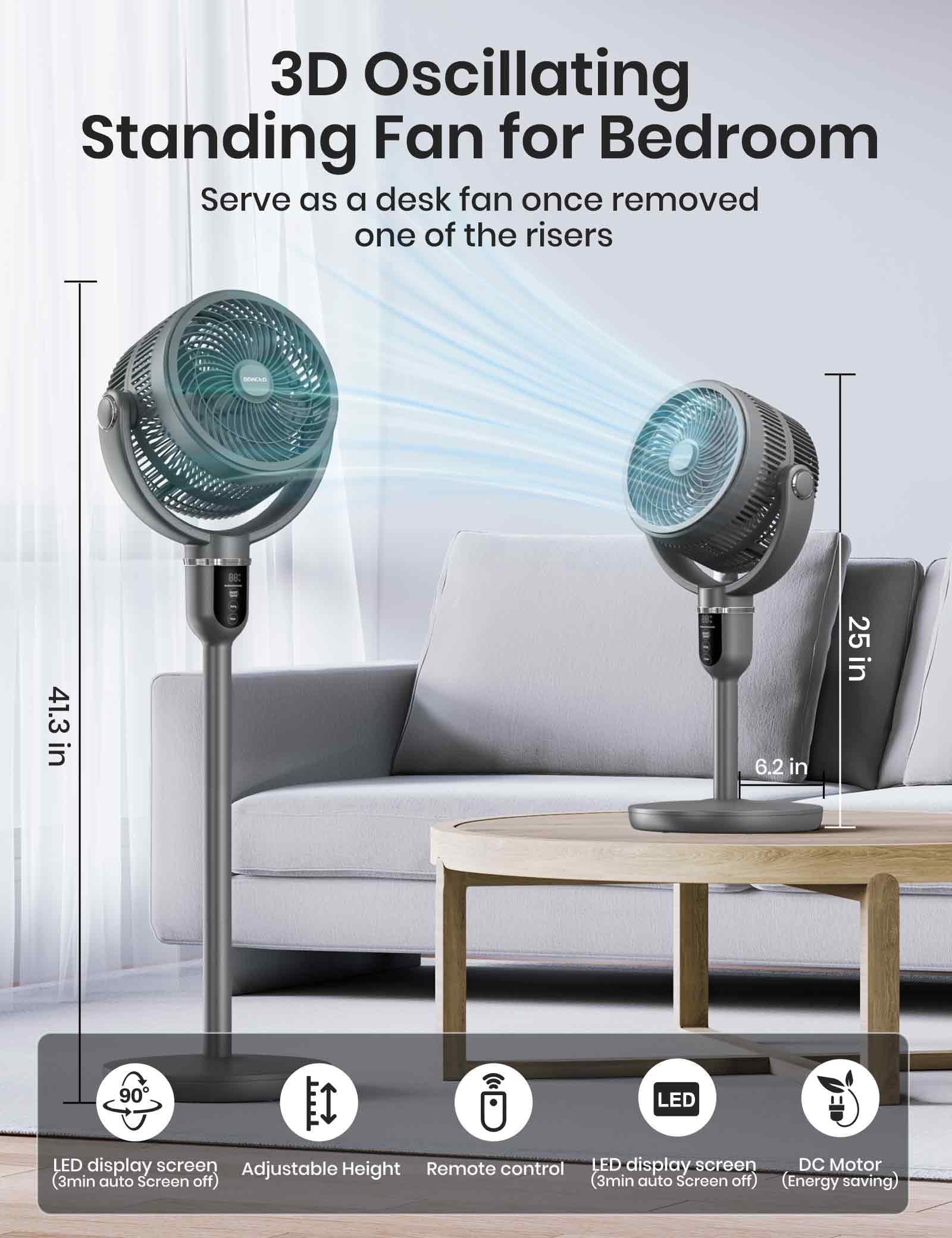 PXZEE Electric Pedestal Fan Oscillating, 360° Air Stand Fan with Remote ...