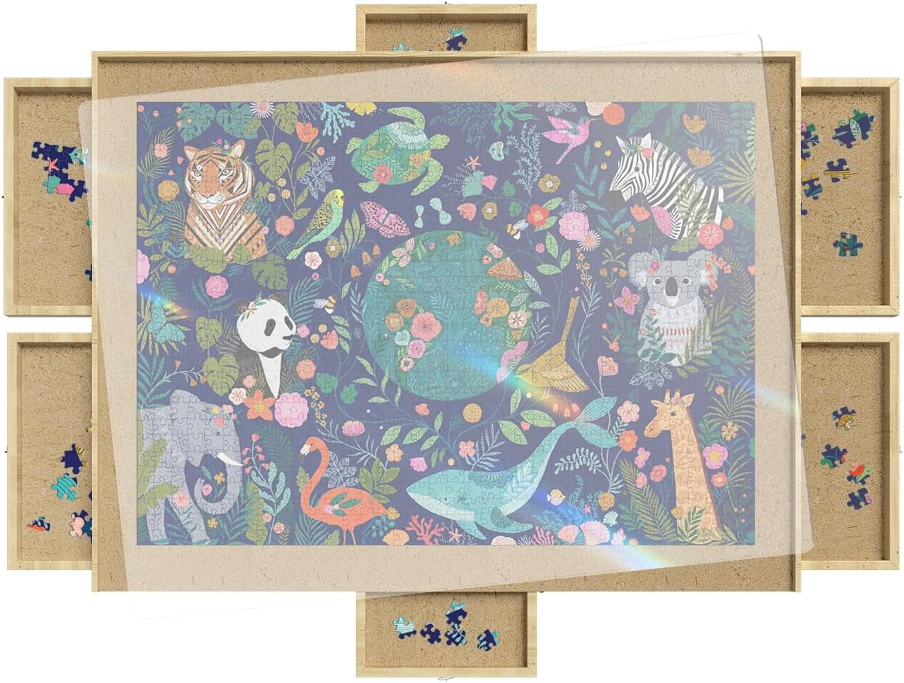 PXZEE Rotating Jigsaw Puzzle Board with Drawers 1500 Pieces - 35" x27 ...