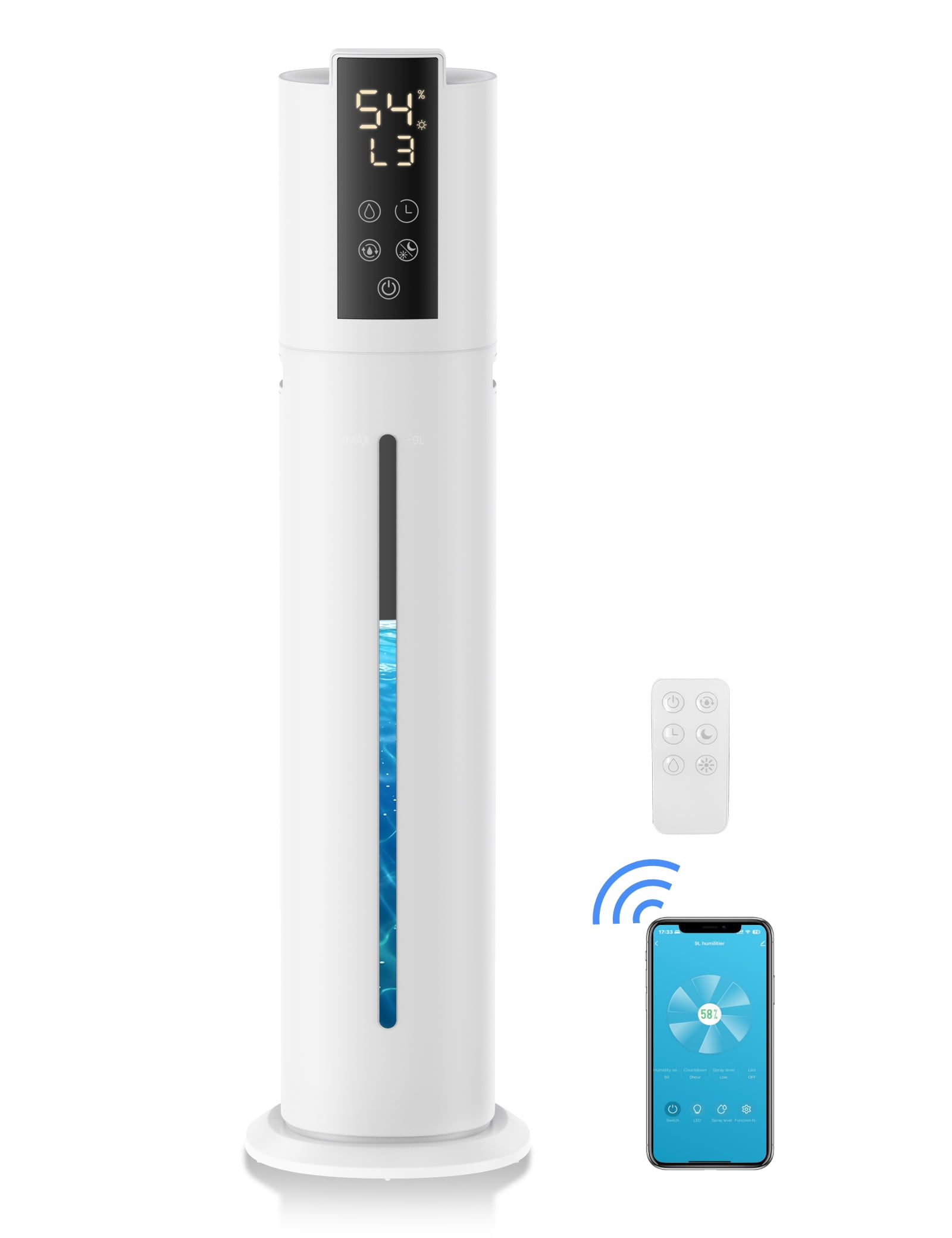 PXZEE Smart Humidifiers For Large Room, 9L/2.38Gal30dB Quiet Whole ...