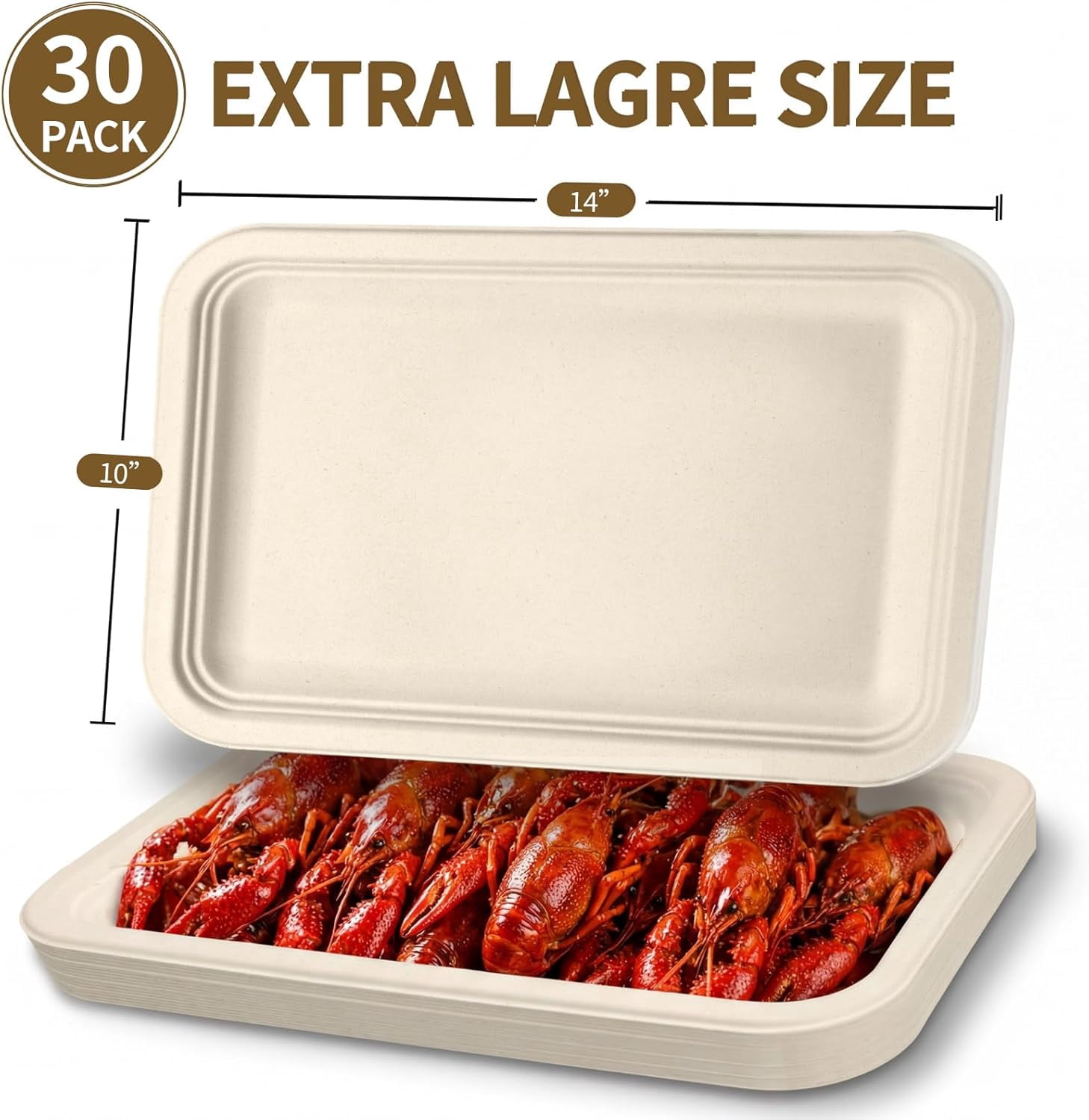 PYAN-30Pack Compostable Food Trays 14 Inch Large Paper Plates Heavy ...
