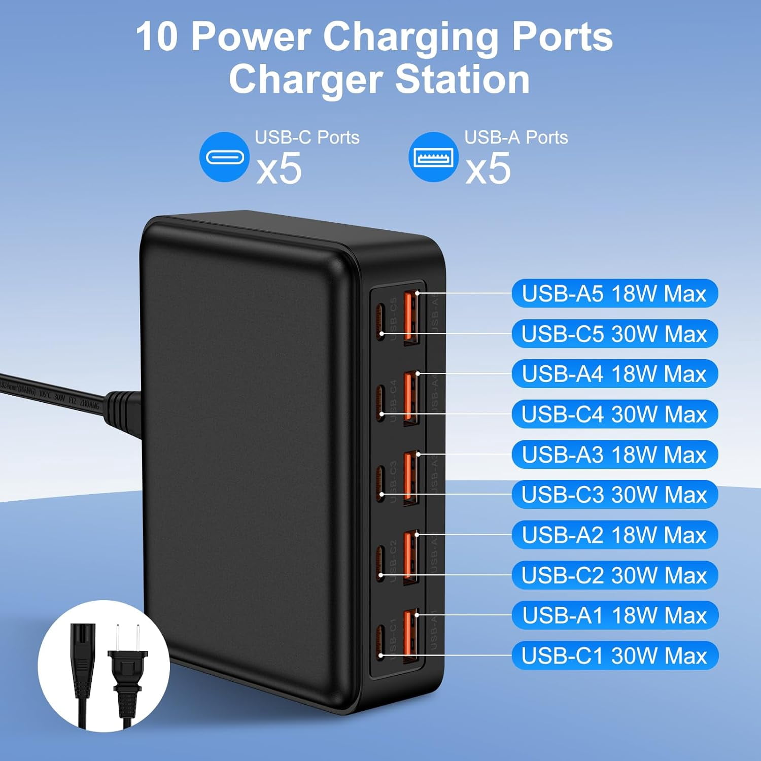 PYAN-70W USB C Charging Station, 10-Port Desktop Charger Hub [5 USB-C ...