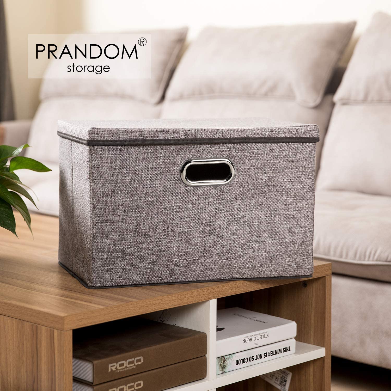 PYAN-Large Foldable Storage Bin with Lid [1-Pack] Linen Fabric ...