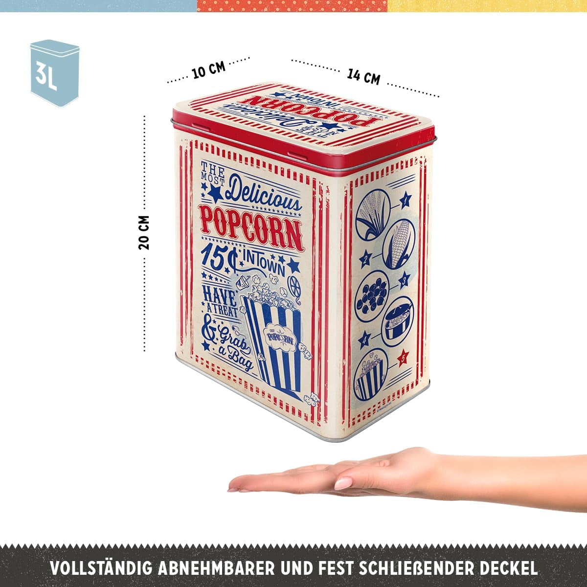 PYAN-Retro storage tin box L, 101.4 oz, Popcorn – Gift idea for diner ...