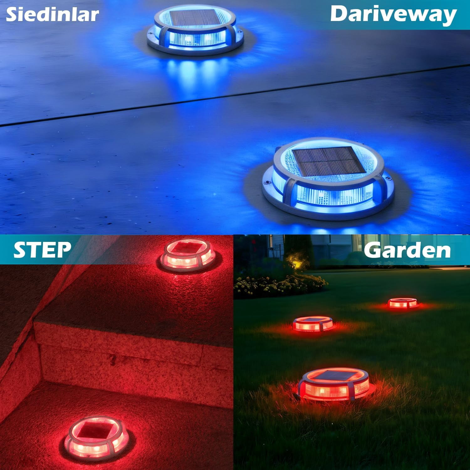 PYAN-Siedinlar Solar Deck Lights Outdoor 2 Modes 16 LEDs Driveway ...