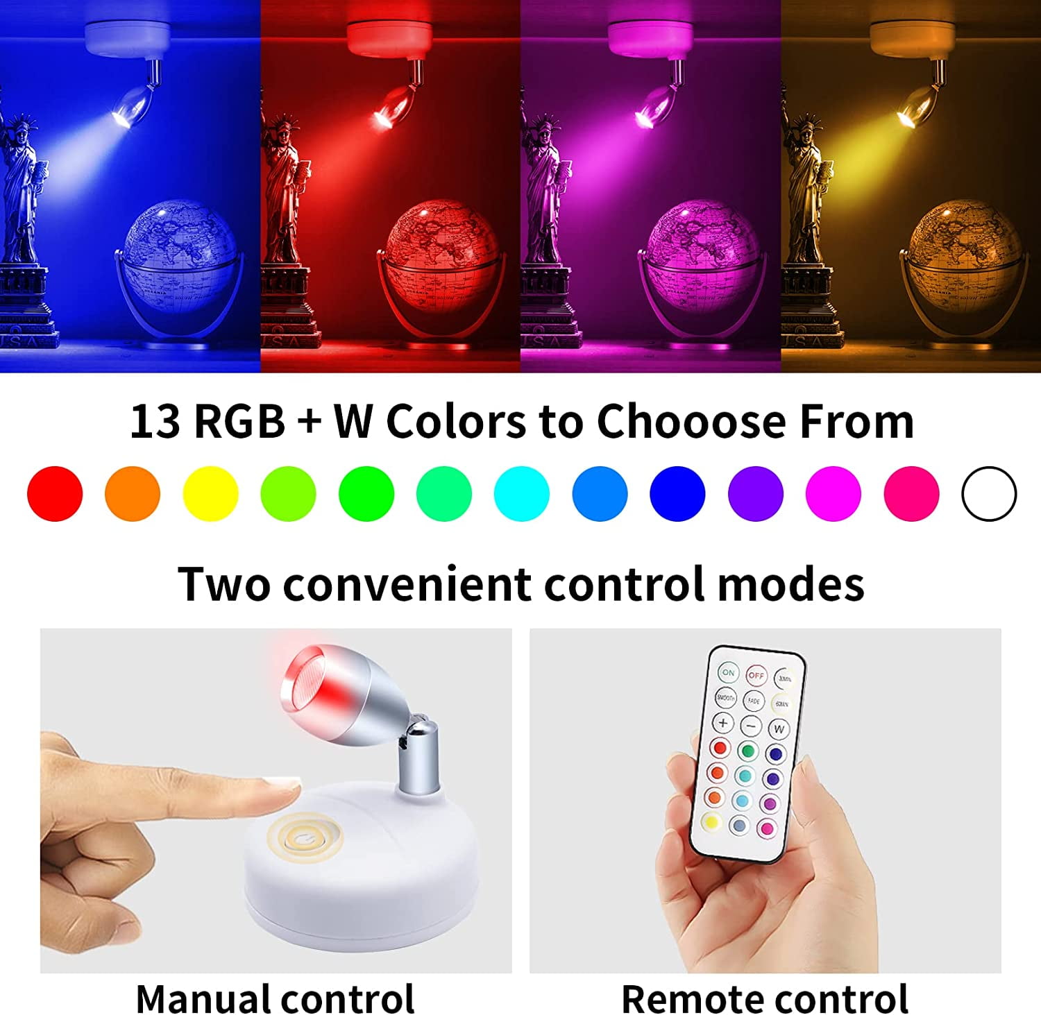 PYAN-Small Spotlight Battery Operated Accent Light with Remote, RGB LED ...