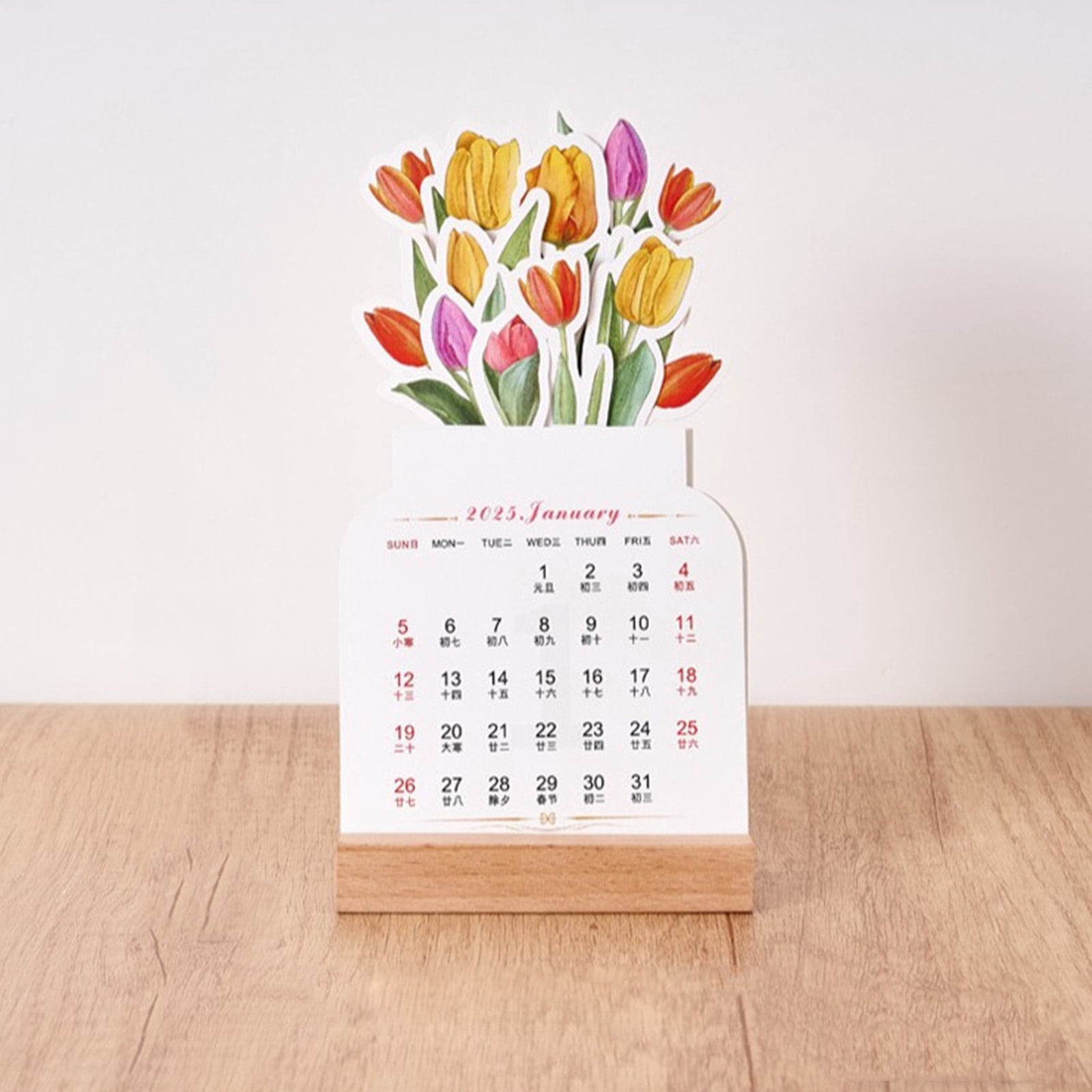 PYGNJK Desk Calendar 2025,Creative Flower Desk Calendar with Wooden ...