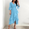 PYGNJK Women's Summer Midi Dresses V Neck Pleated Elbow Sleeve High Low ...