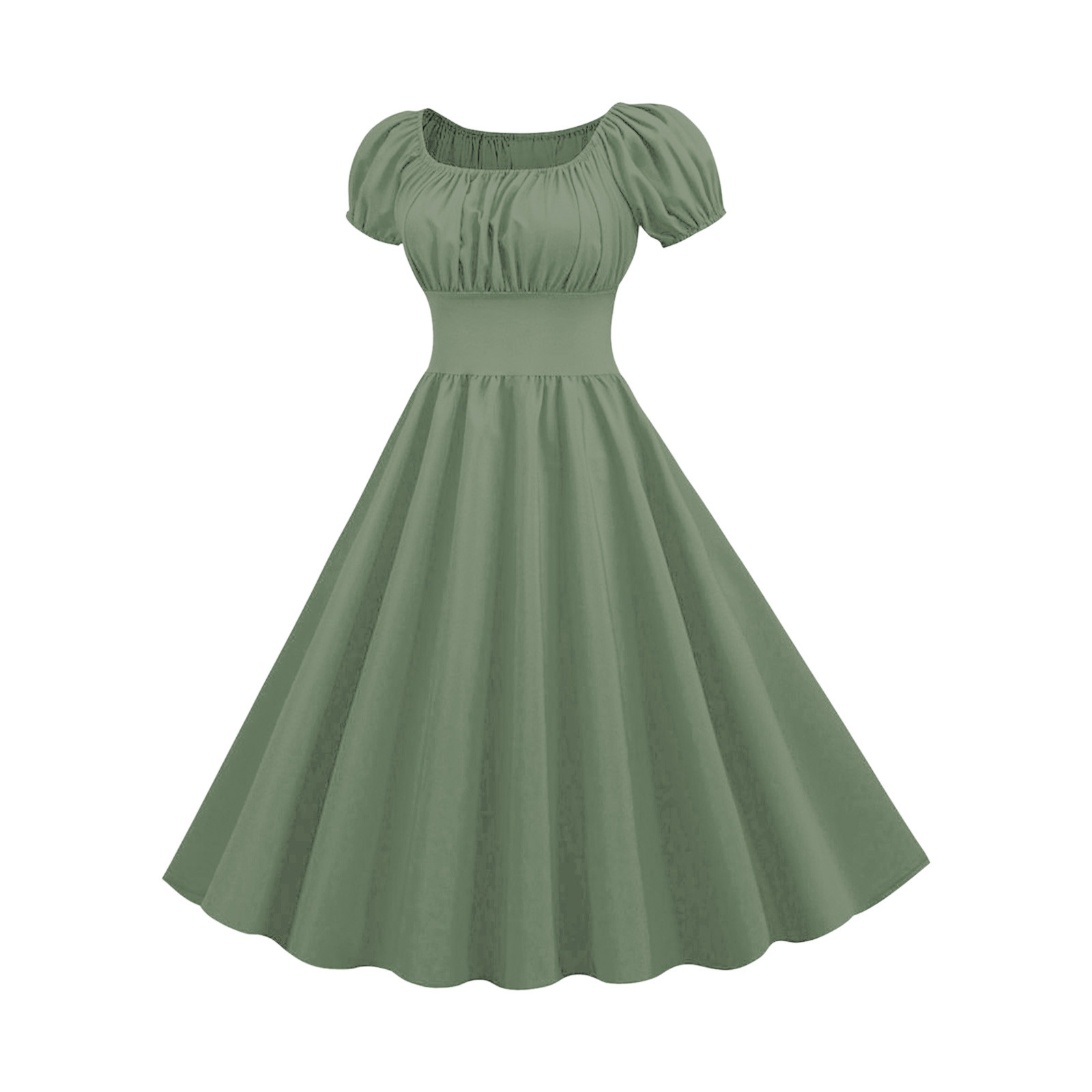 PYGNJK Women's Vintage Dresses Puff Sleeve Square Neck Midi Dress ...