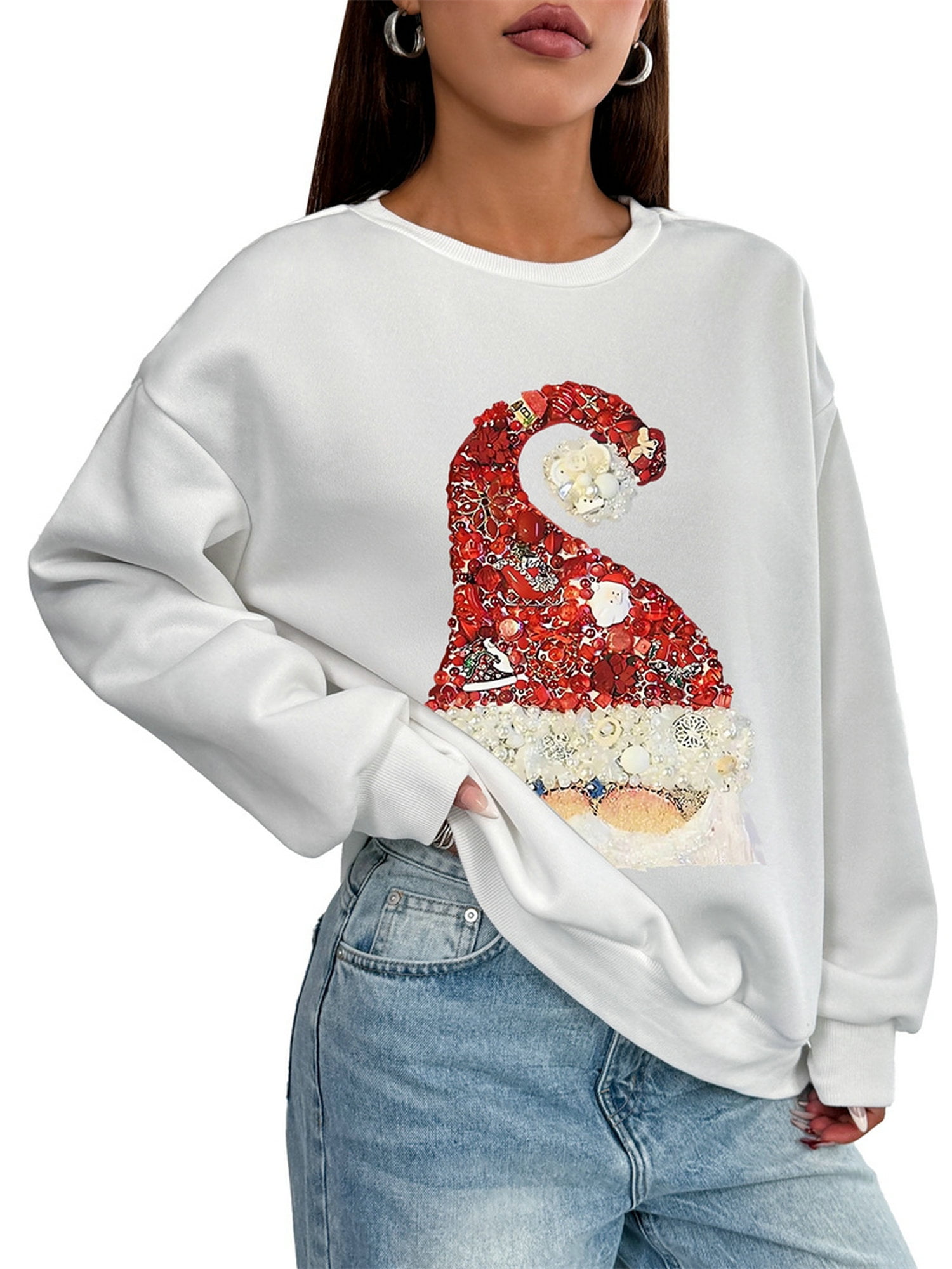 PYL Women's Christmas Tops Long Sleeve Round Neck Floral Print XS-L ...