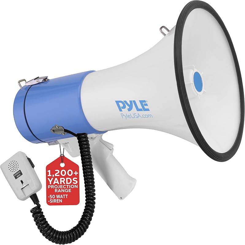 PYLE Portable Megaphone Speaker PA Bullhorn - Built-in Siren, 50W ...