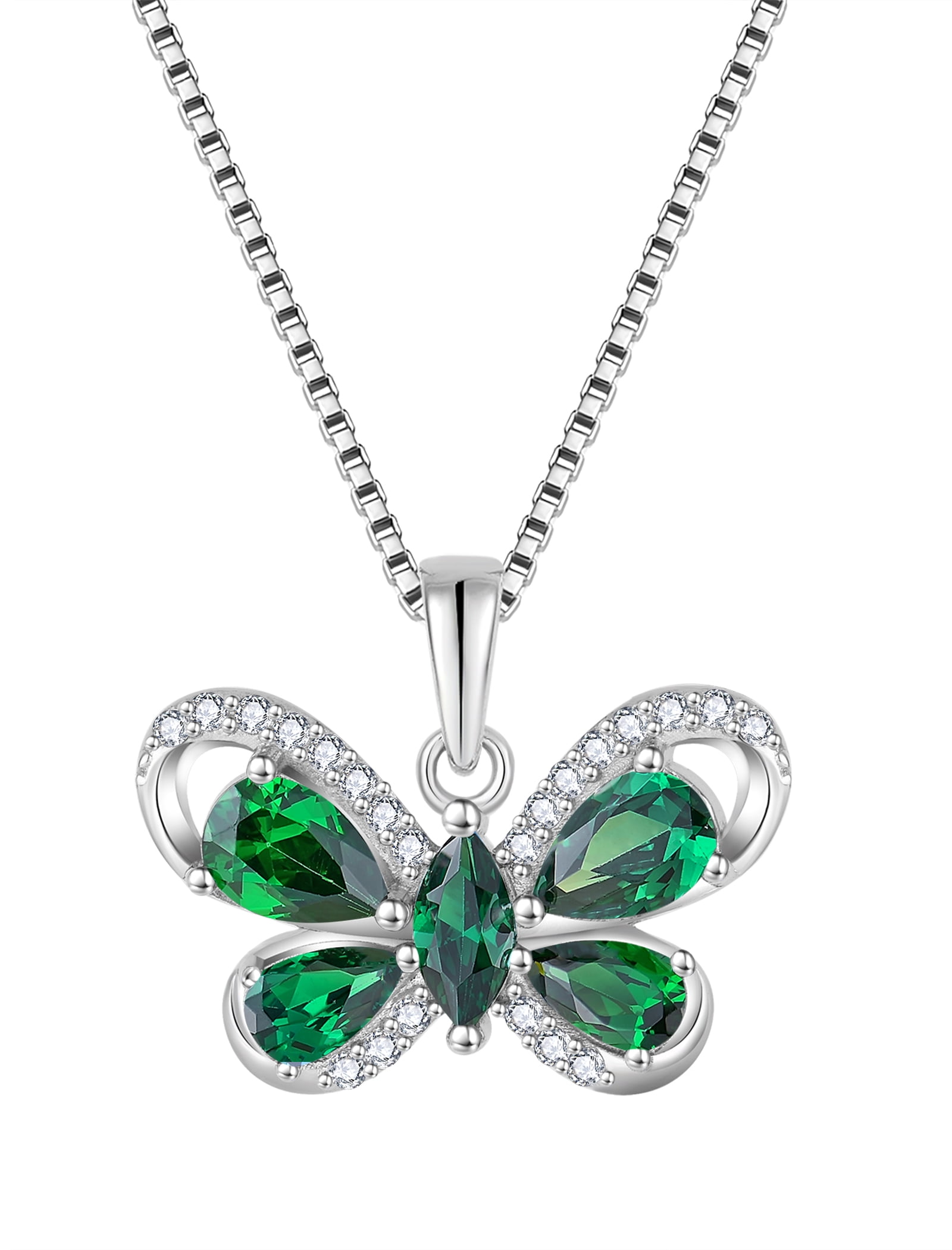 PYNZY Butterfly Necklace for Women 925 Sterling Silver May Emerald Birthstone Butterfly Pendant ...